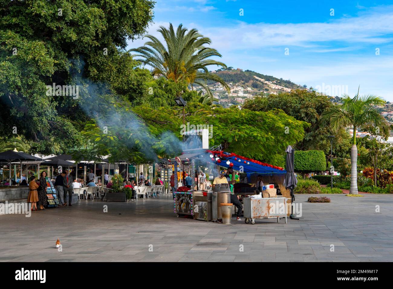 Water chestnut stall, Funchal harbour promenade, Madeira Island ...