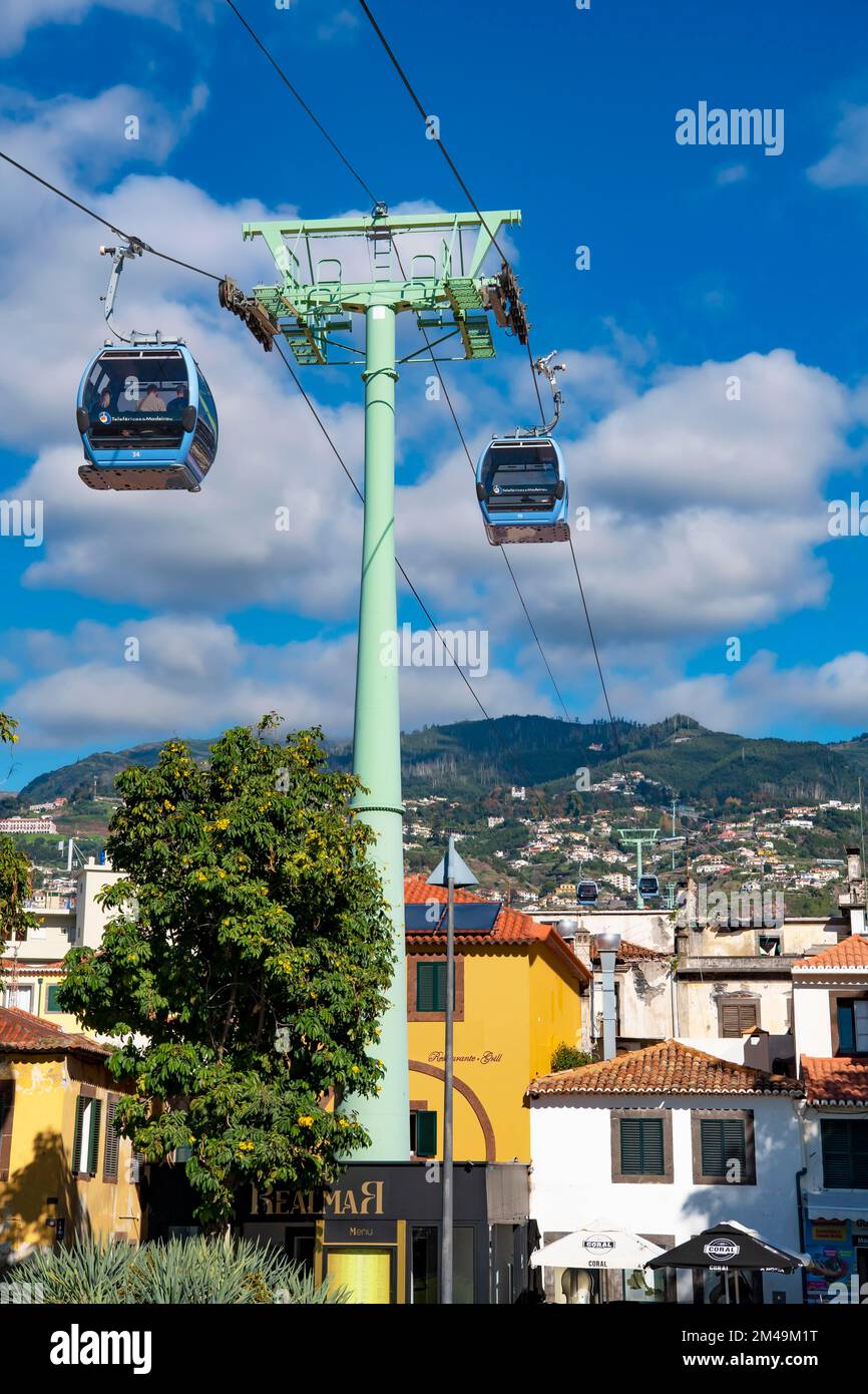 Teleferico cable car in the capital Funchal, Madeira Island, Portugal ...
