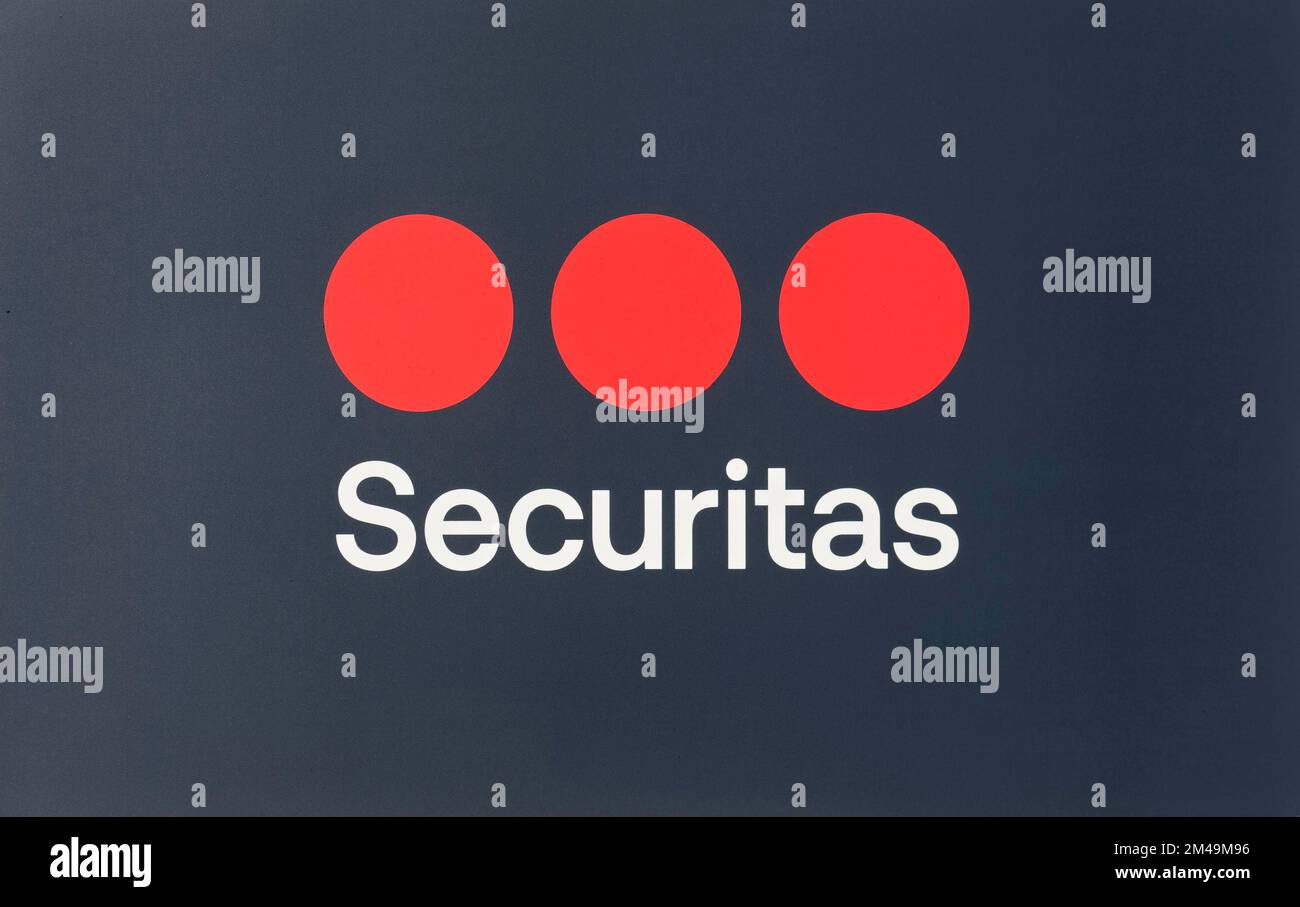 Securitas AB, logo at the headquarters of the Swedish security group, security service ...