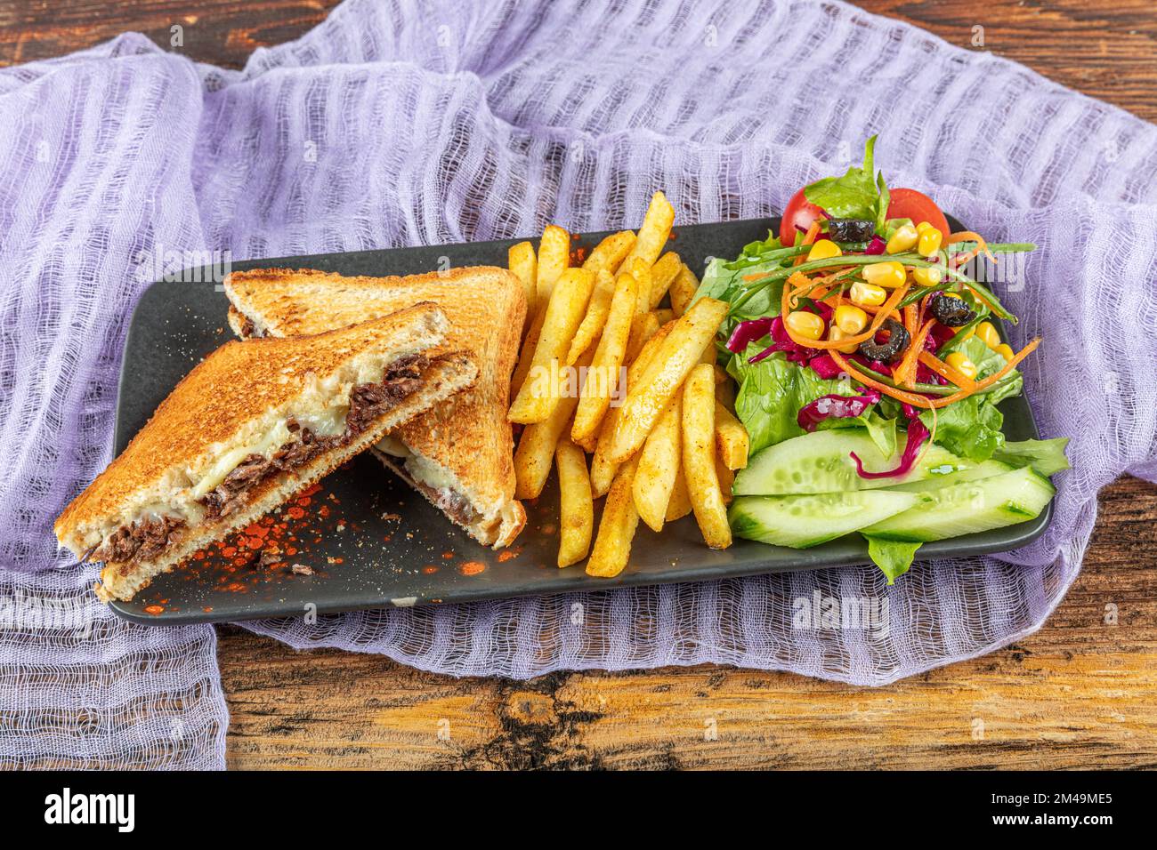 Club Toast with Cheddar Cheese. Melted Cheese Toast Sandwich and Roast ...