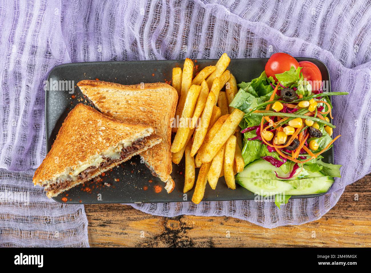 Club Toast with Cheddar Cheese. Melted Cheese Toast Sandwich and Roast ...