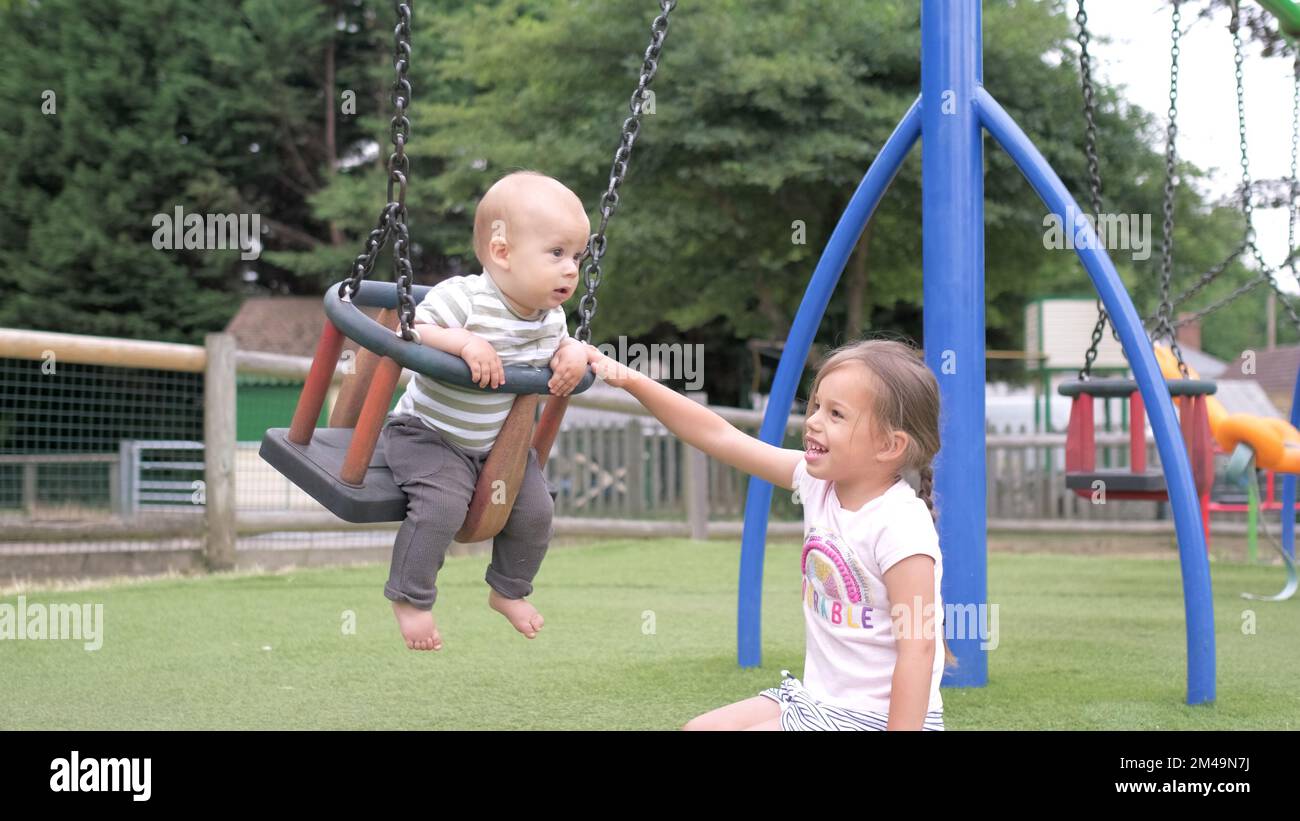 Funny Little Preschool Chubby Girl Older Sister Rides Younger Newborn ...