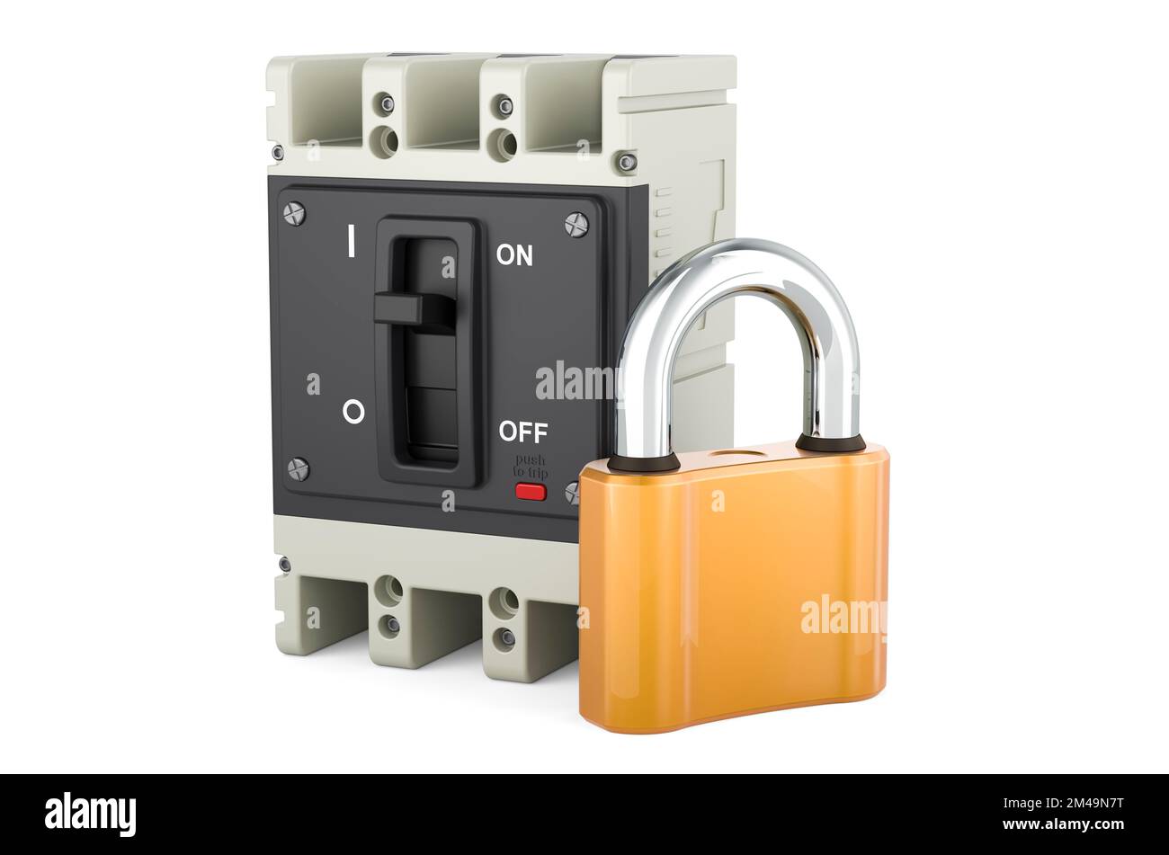 Circuit breaker with padlock, 3D rendering isolated on white background ...