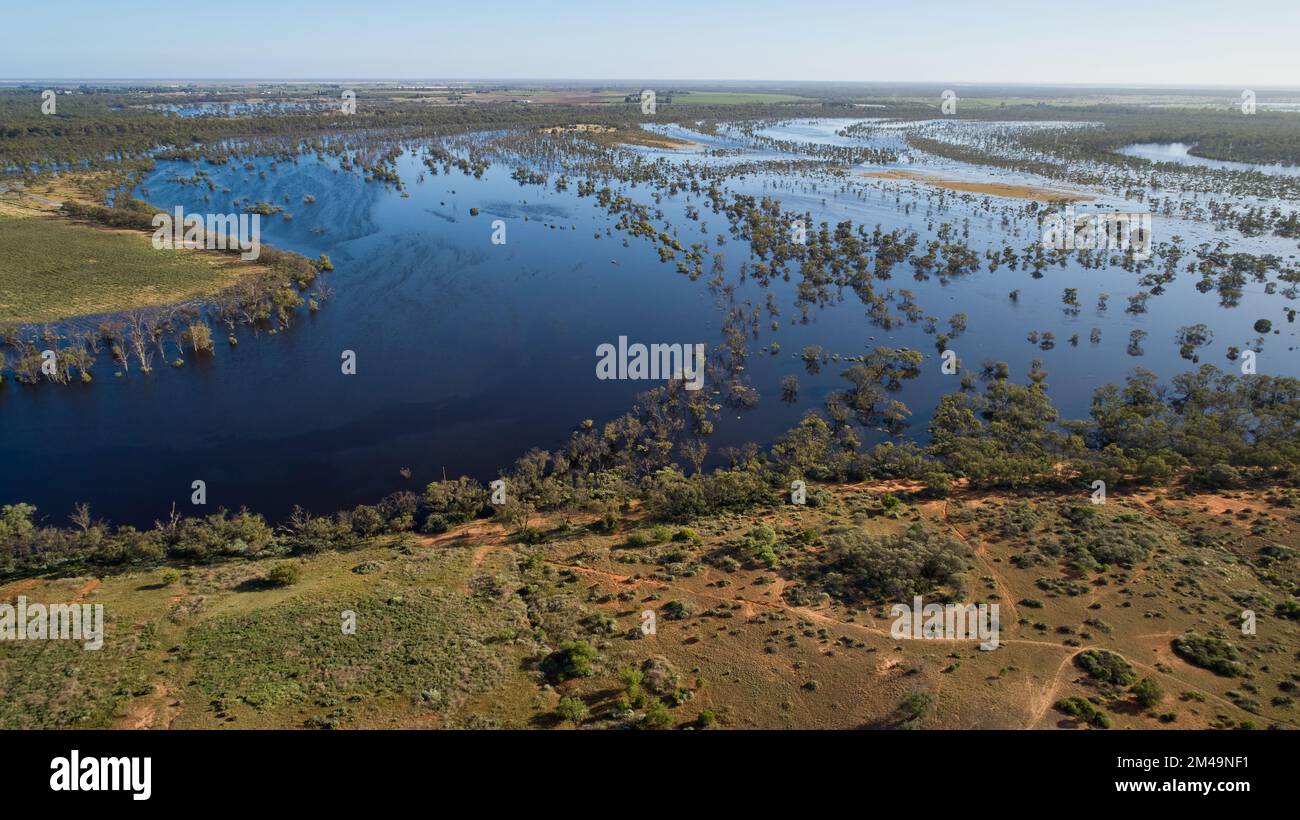 Aerial view of portion of Brickworks Billabong during flooding ...