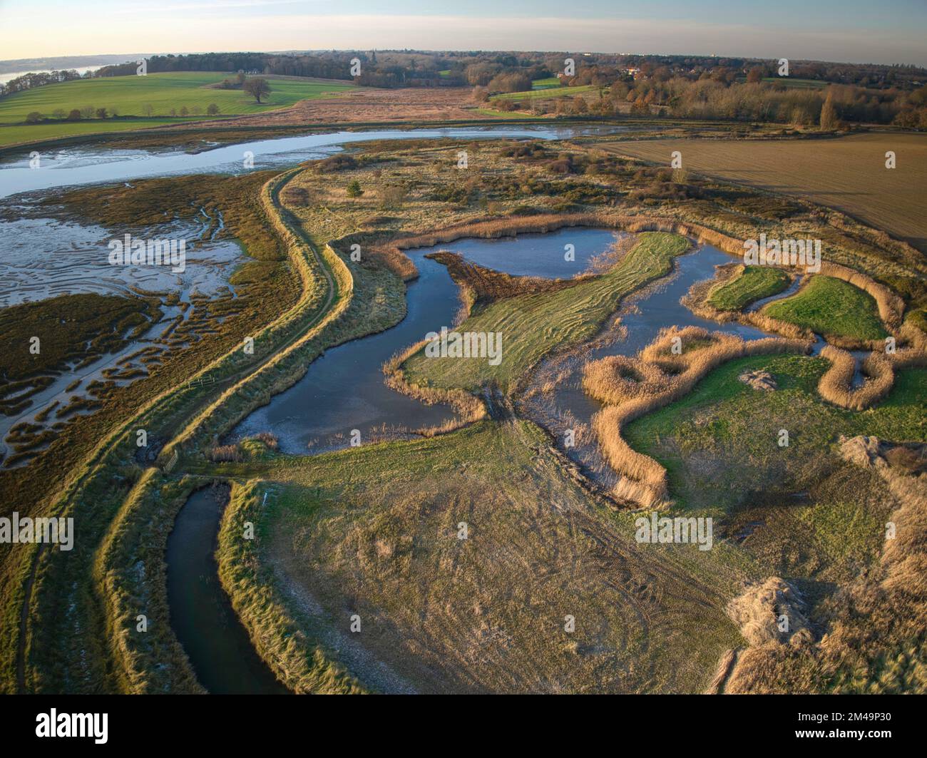 An aerial view of the Levington pond created by the floods in 1953 in ...