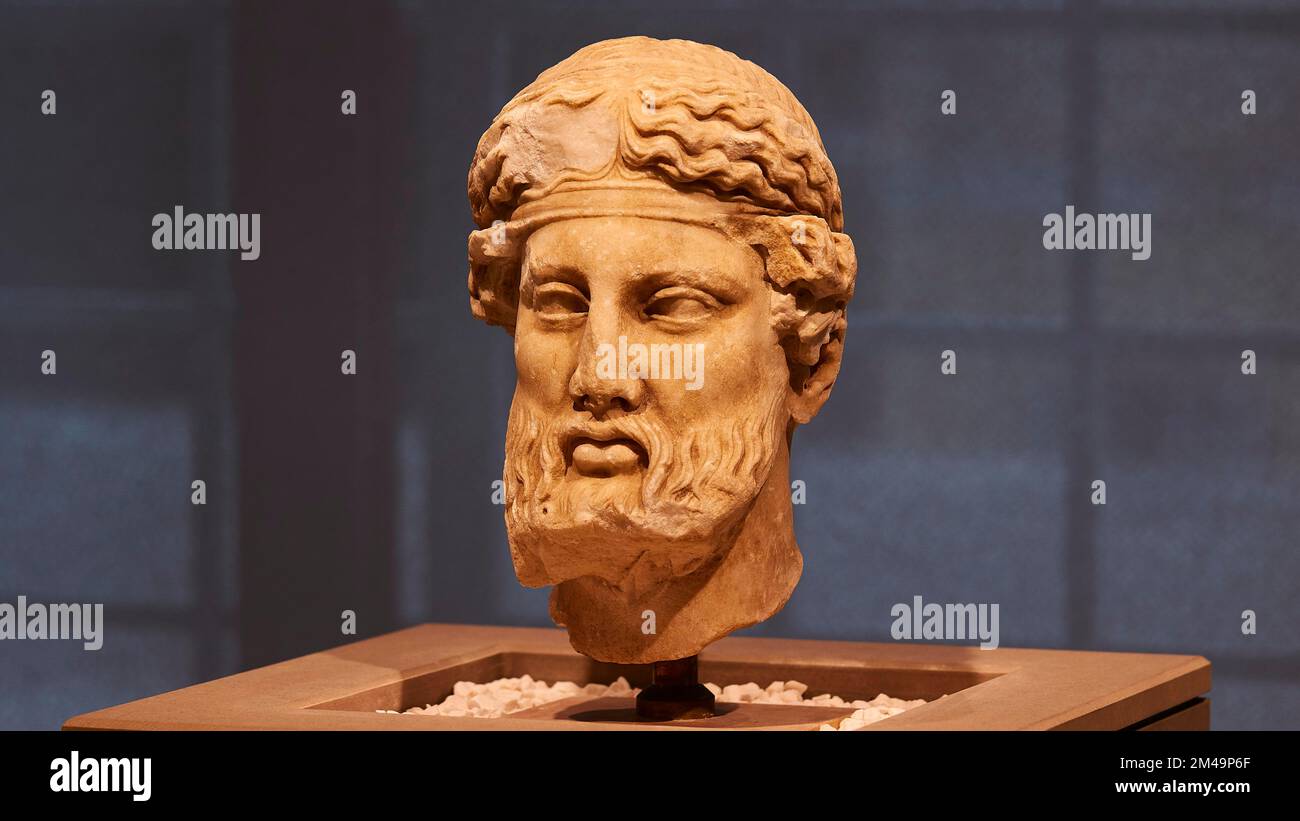 Marble head of Dionysus, 2nd century AD, frontal, Archaeological Museum ...