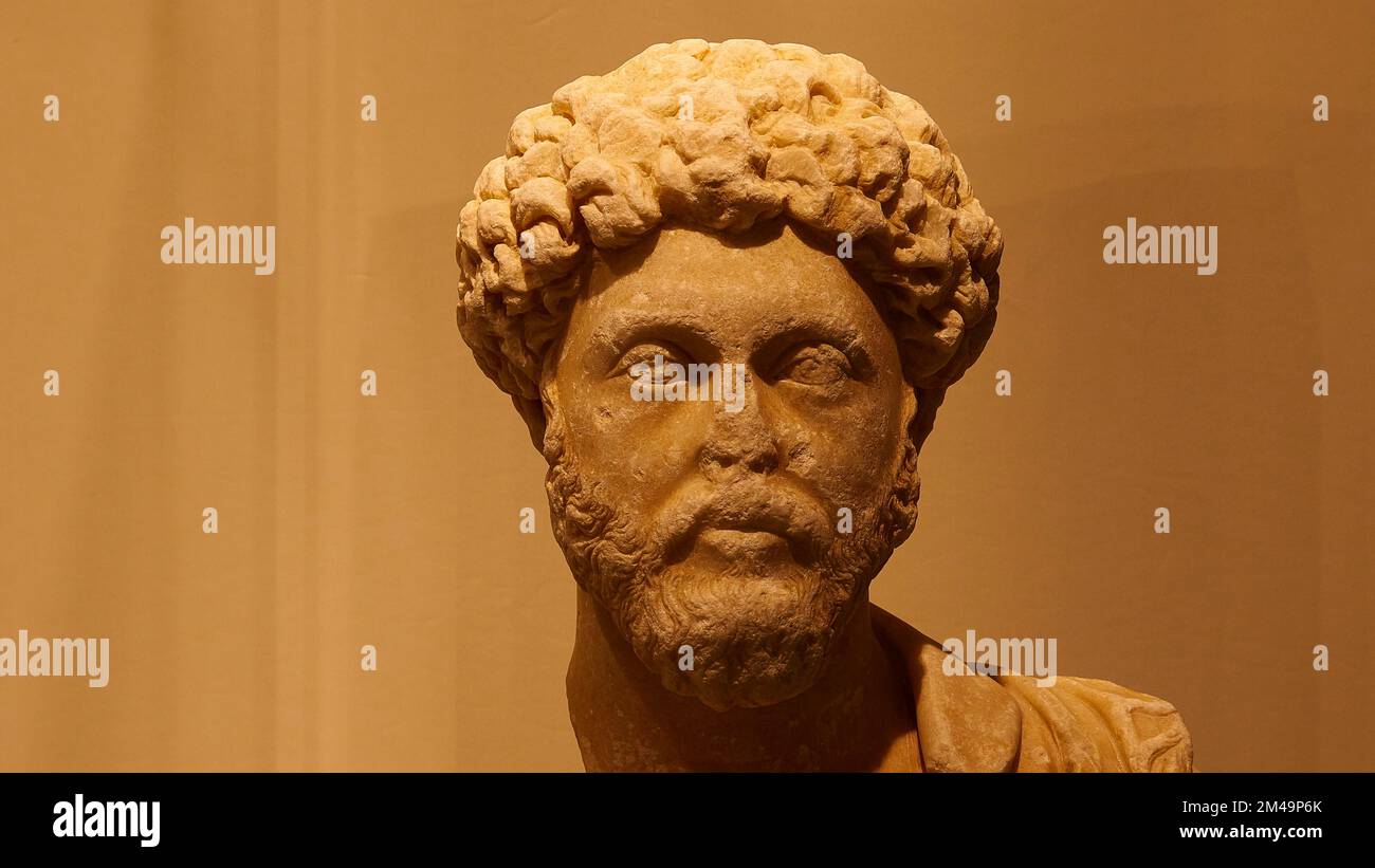Marble head of the Roman Emperor Marcus Aurelius, 2nd century AD ...