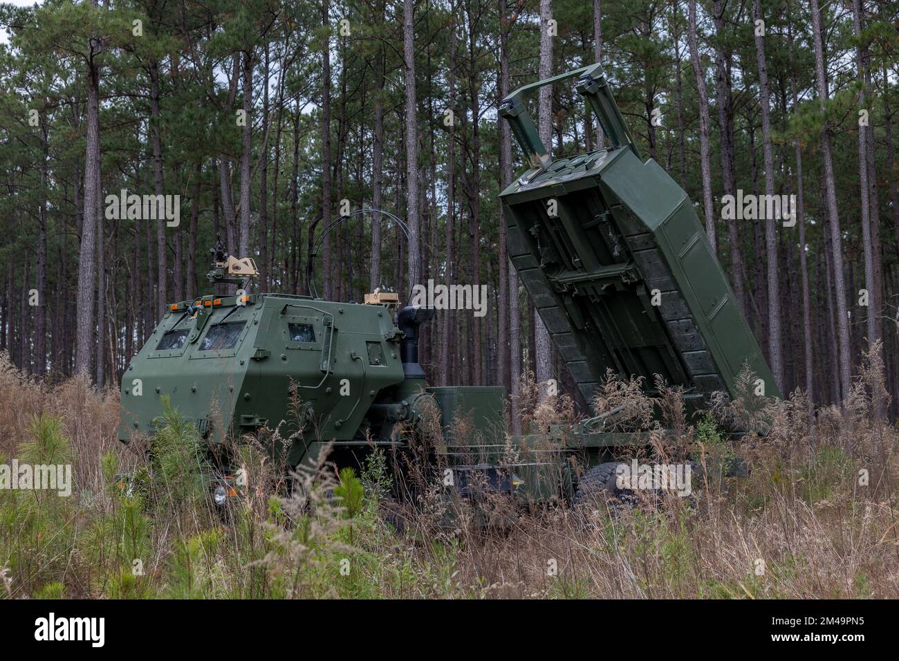 U.S. Marine Corps High Mobility Artillery Rocket Systems (HIMARS) with ...
