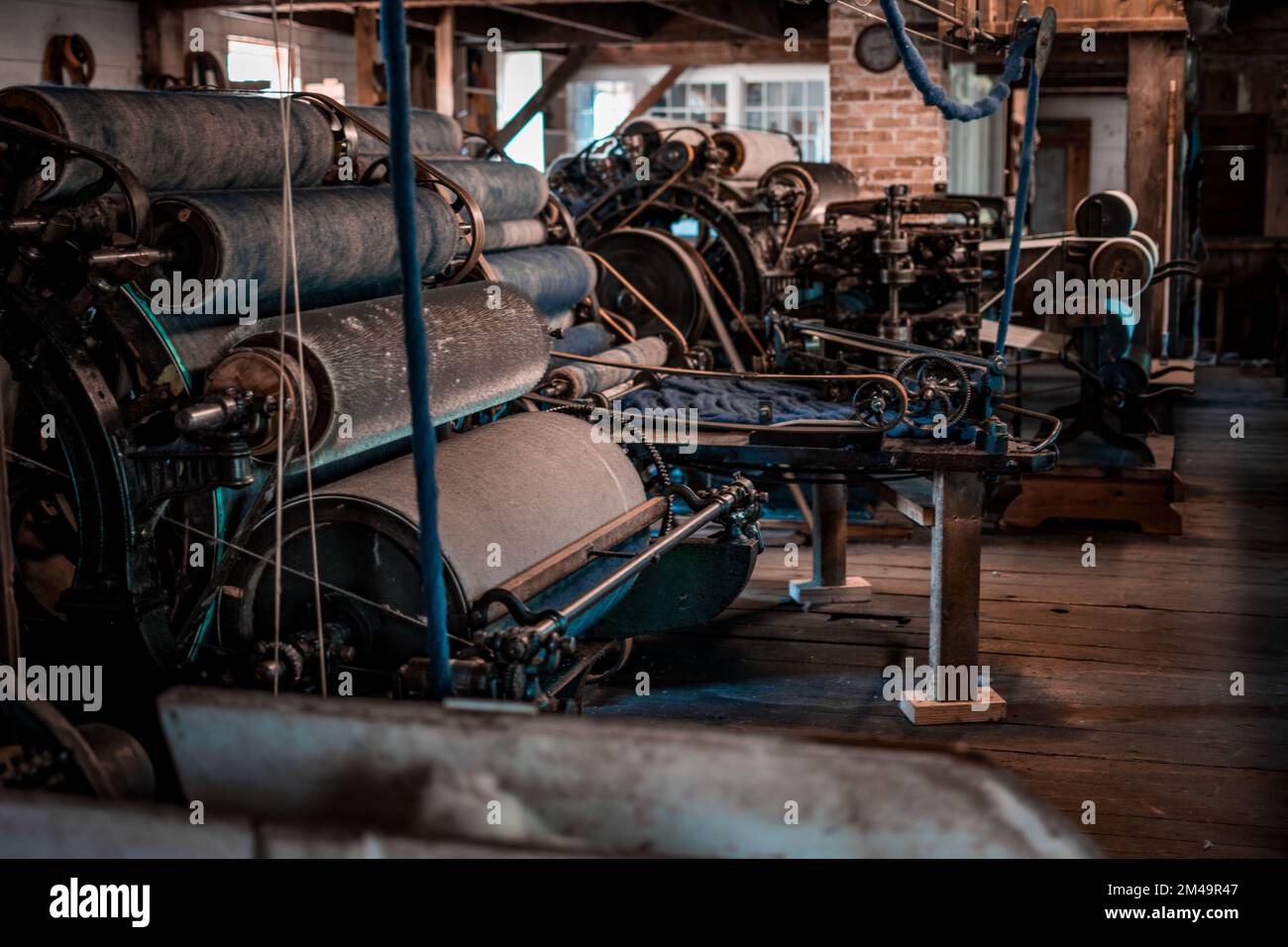 The old-fashioned metal parts and mechanisms in the wooden room Stock ...