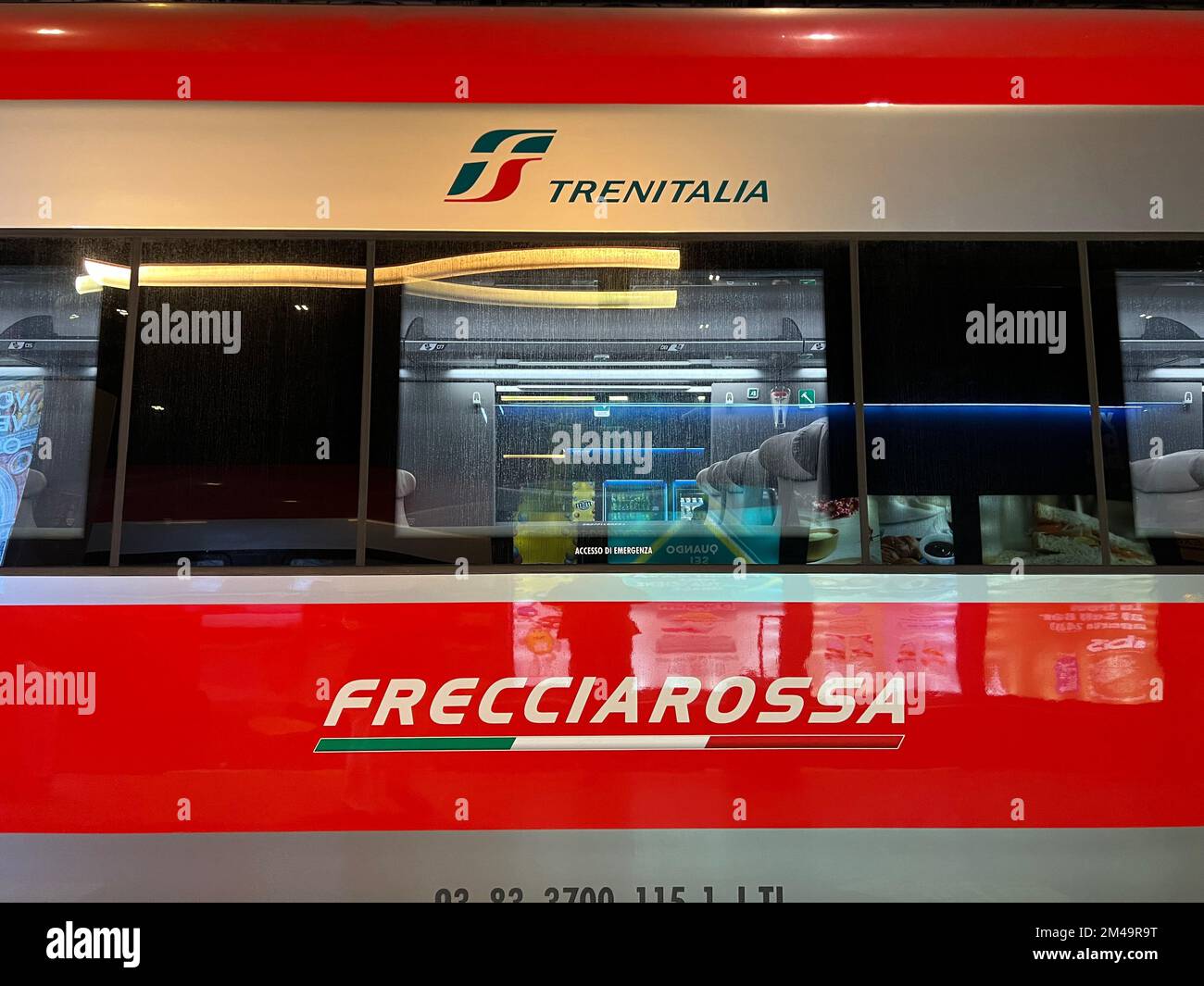 Milan, Italy. 13th Dec, 2022. A Frecciarossa train car sits in Milano ...