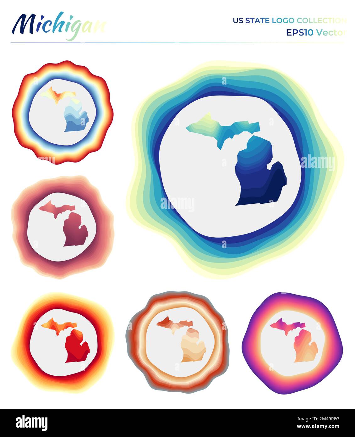 Michigan logo collection. Colorful badge of the US state. Layers around ...