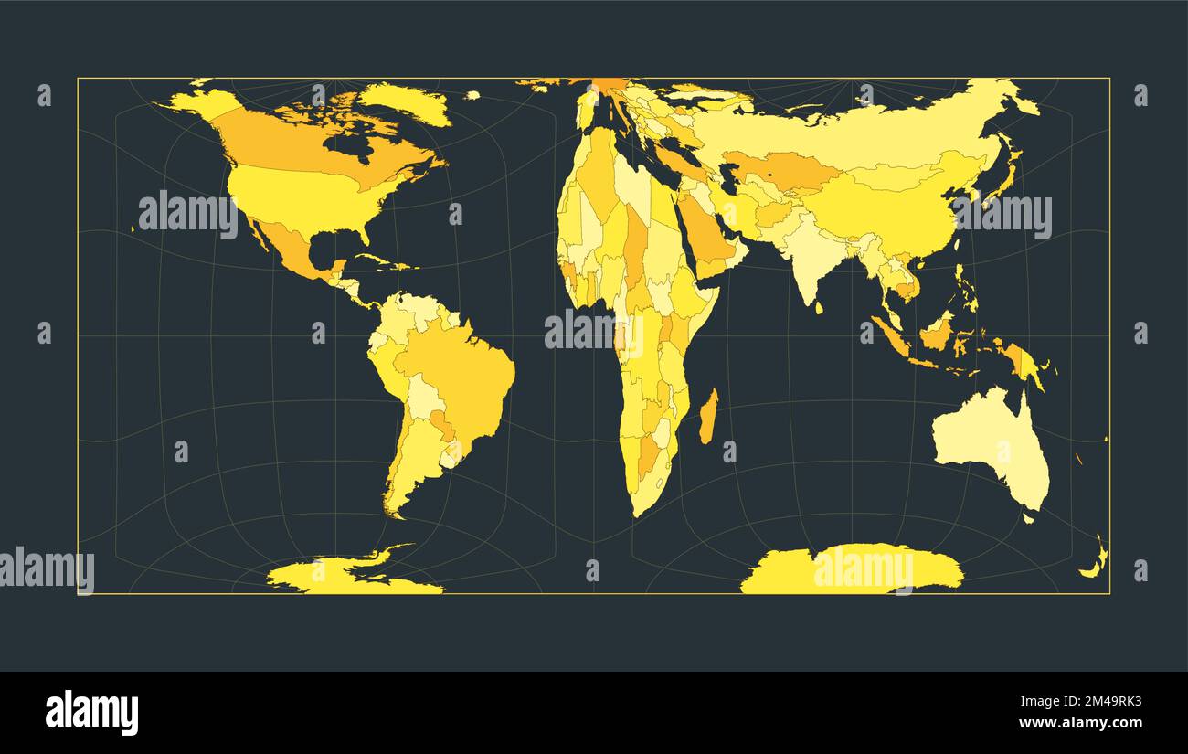 World Map. Gringorten square equal-area projection. Futuristic world ...