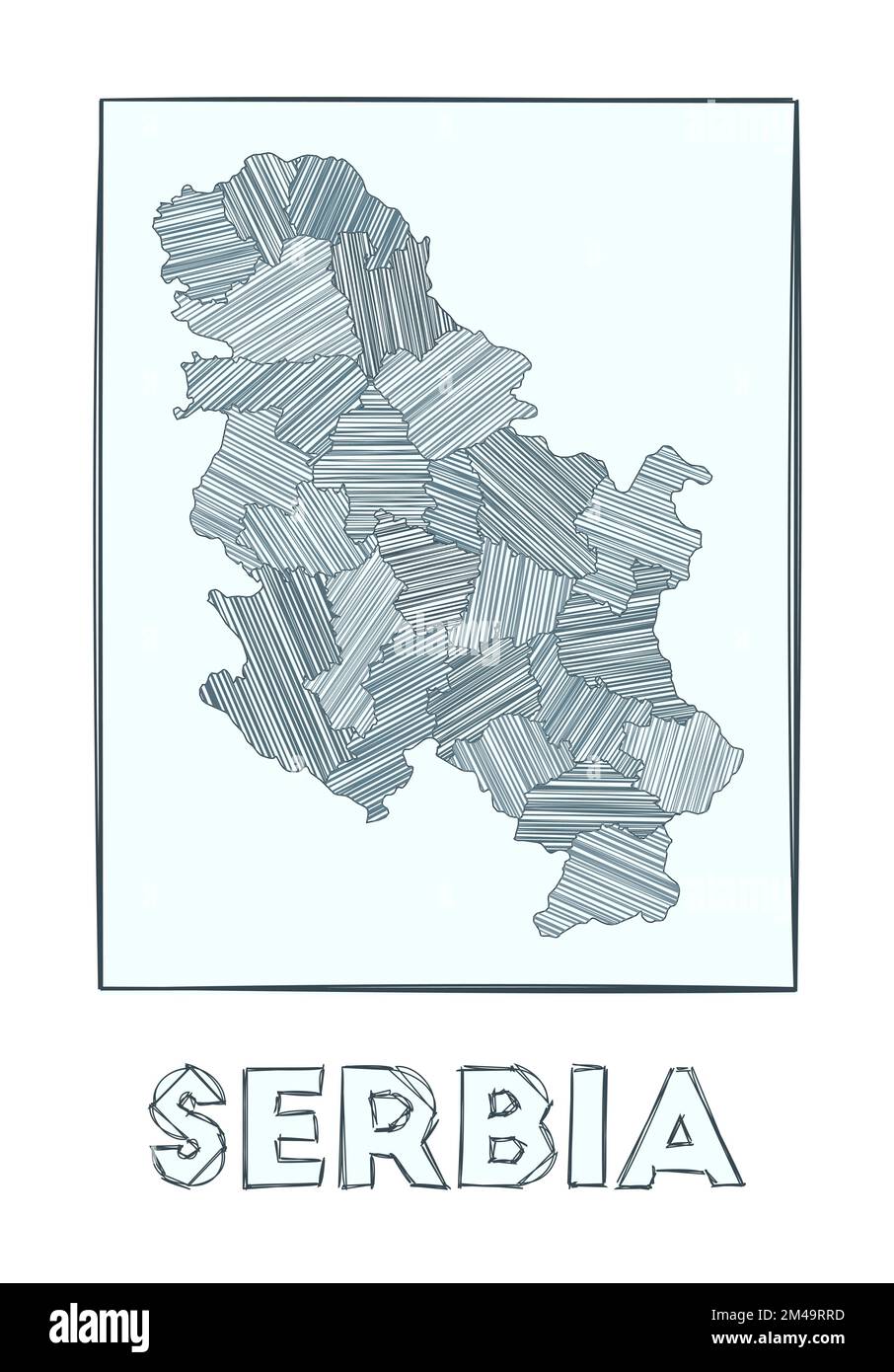 Sketch map of Serbia. Grayscale hand-drawn map of the country. Filled ...