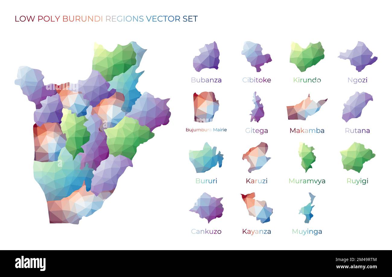Burundian Low Poly Regions Polygonal Map Of Burundi With Regions