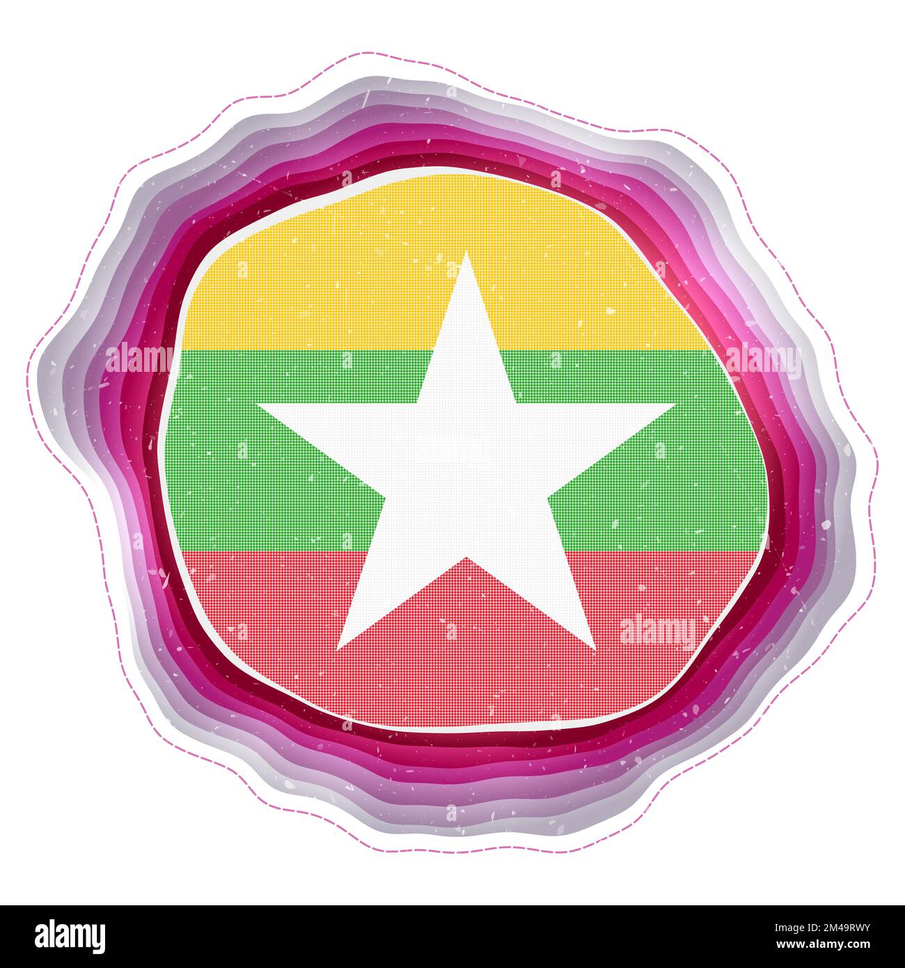 Myanmar flag in frame. Badge of the country. Layered circular sign ...