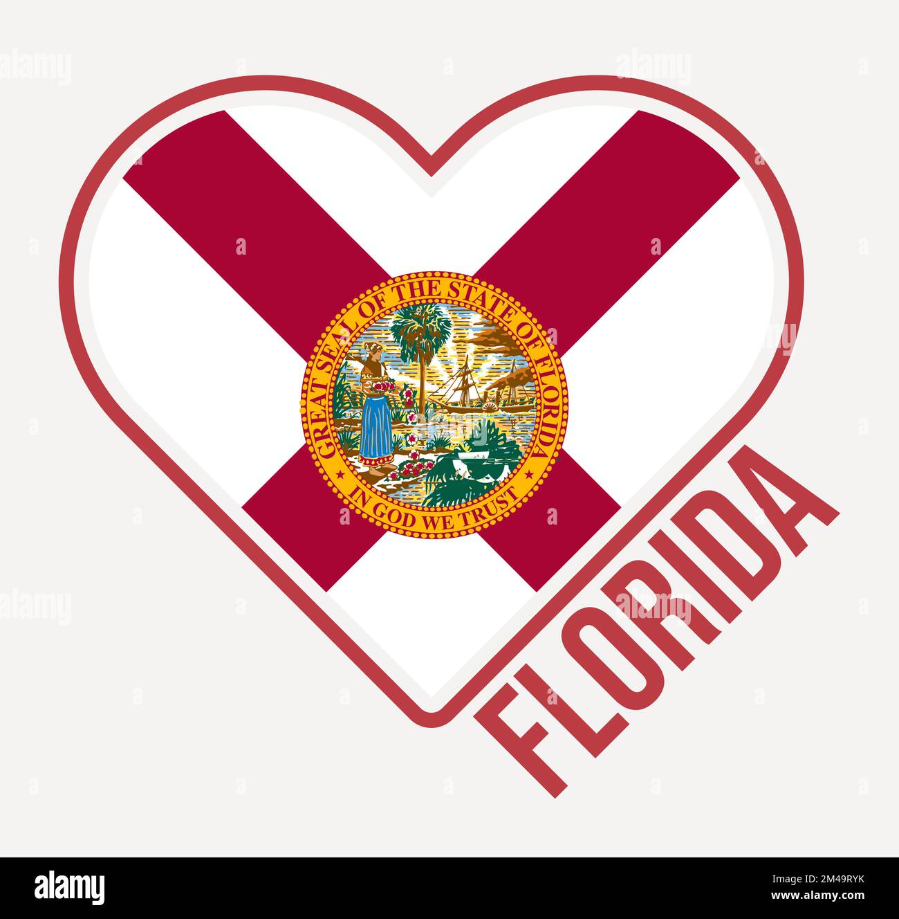 Florida heart flag badge. Made with Love from Florida logo. Flag of the US state in a heart ...