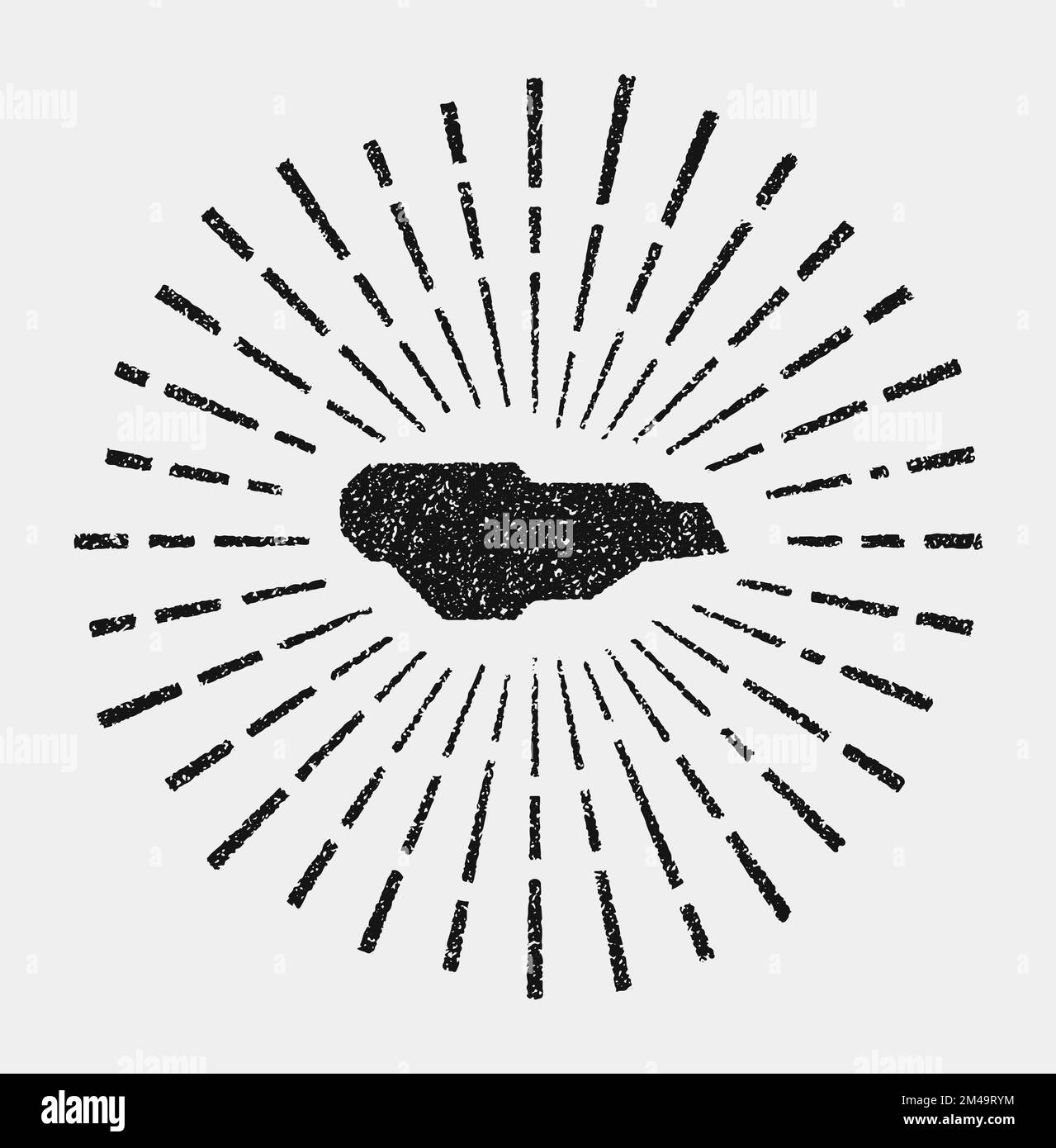 Vintage map of Buck Island Reef. Grunge sunburst around the map. Black ...