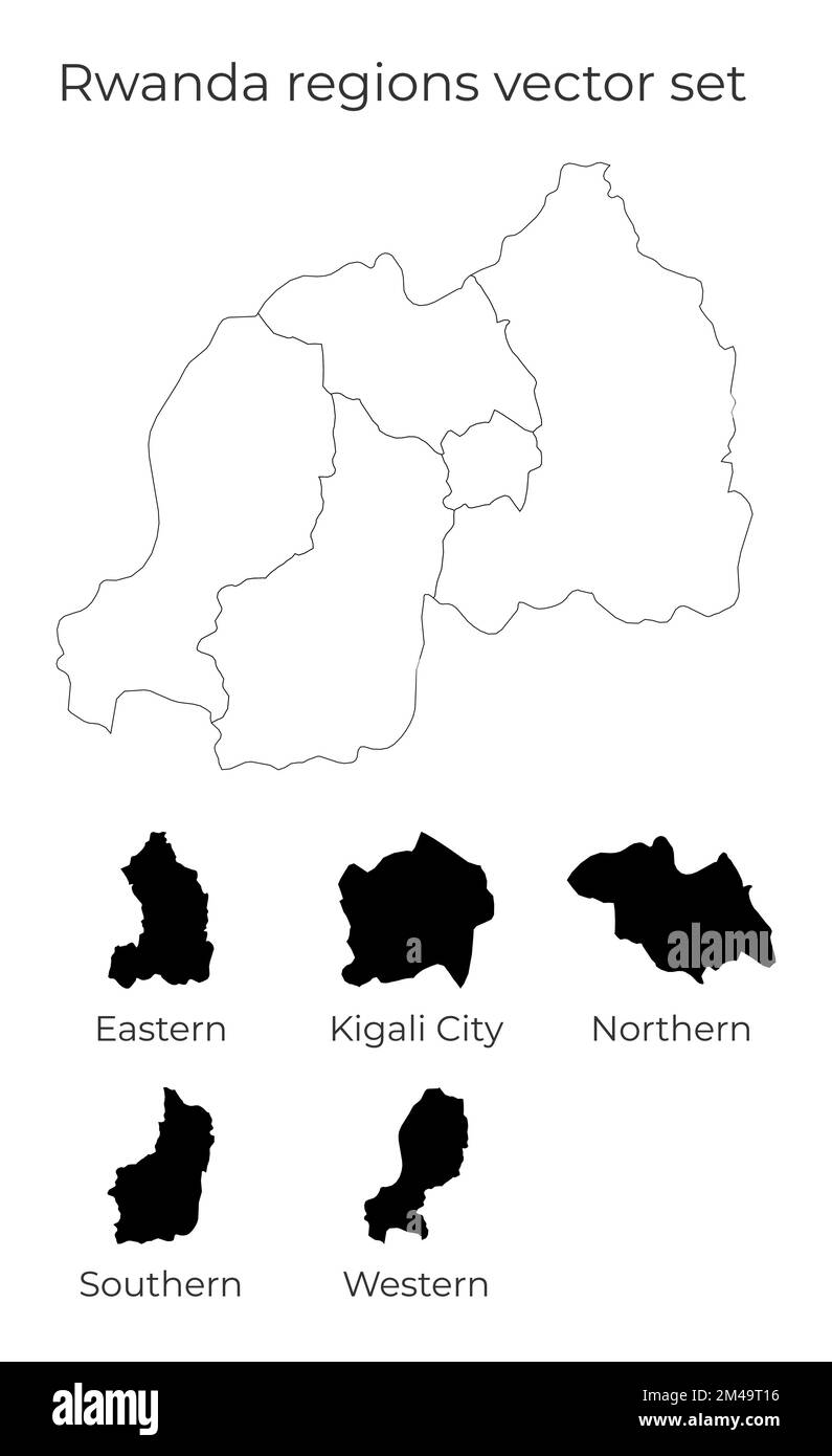 Rwanda map with shapes of regions. Blank vector map of the Country with regions. Borders of the ...