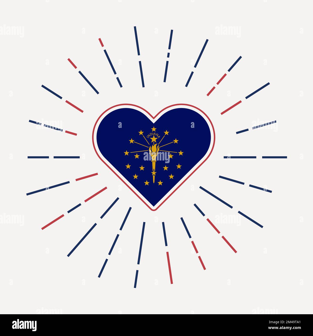 Indiana heart with flag of the US state. Sunburst around Indiana heart ...