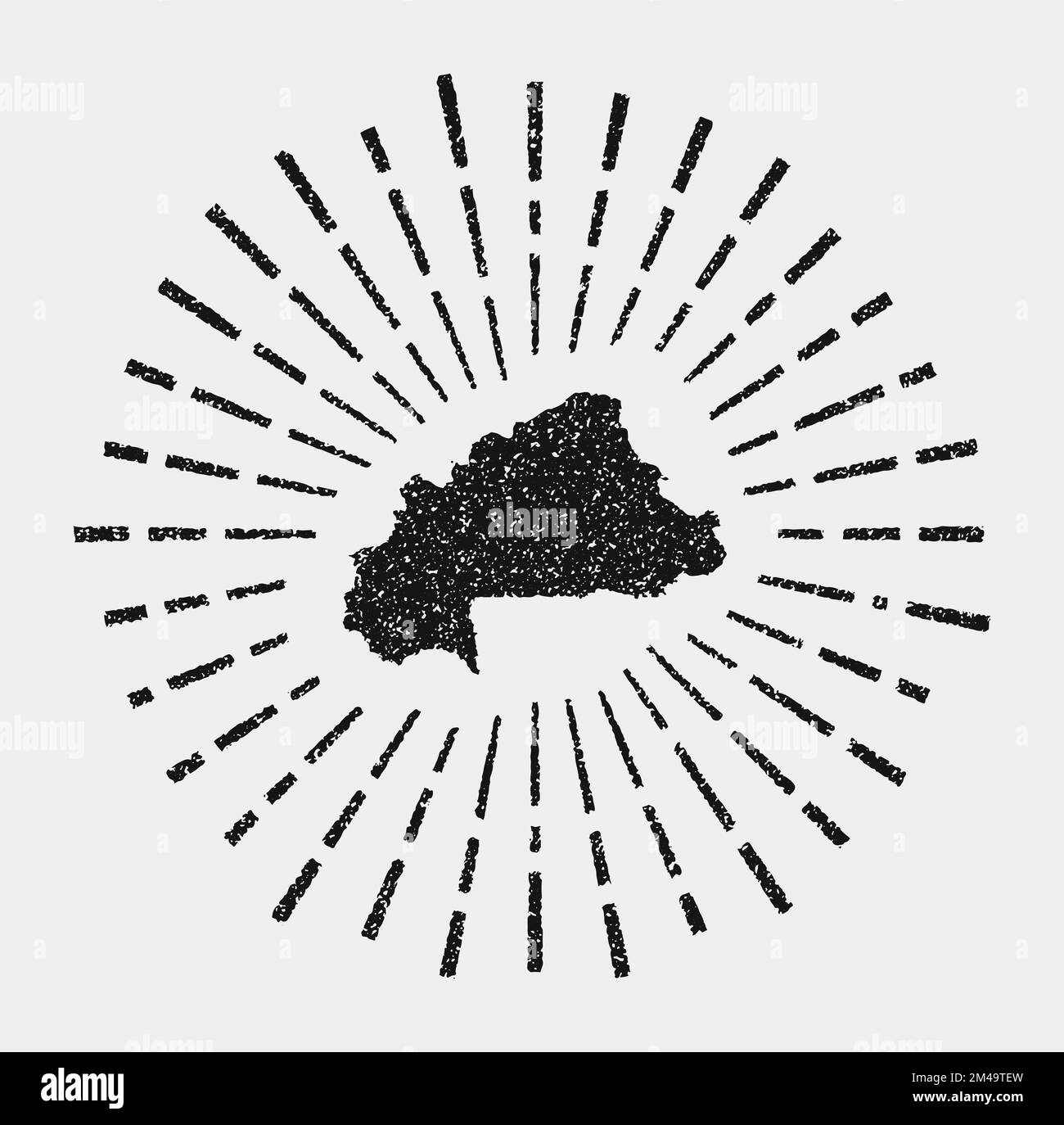 Vintage Map Of Burkina Faso Grunge Sunburst Around The Country Black