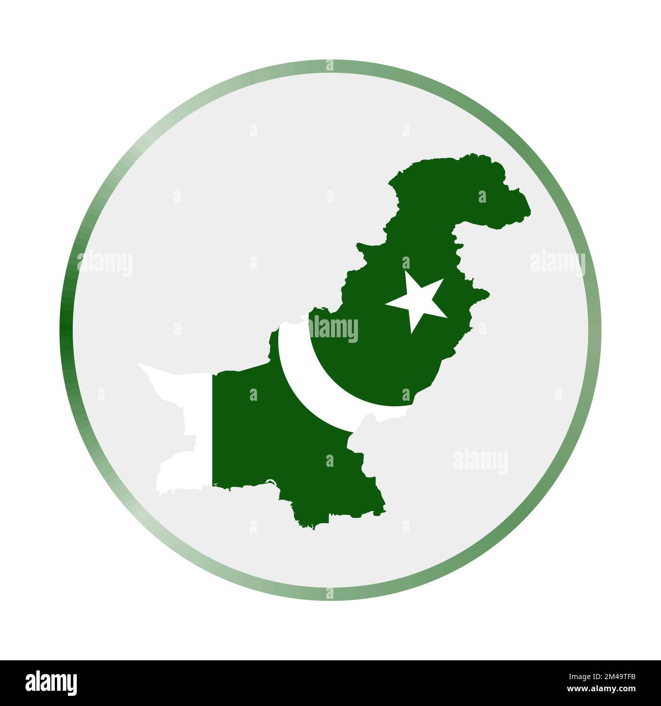 Pakistan icon. Shape of the country with Pakistan flag. Round sign with ...