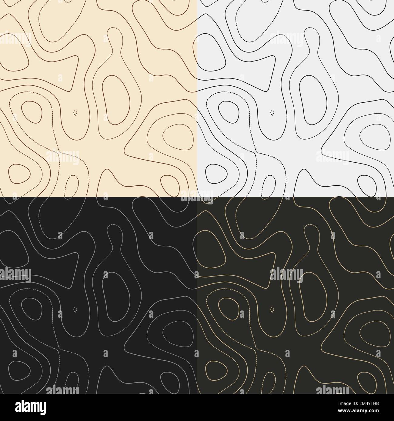 Topography patterns. Seamless elevation map tiles. Beautiful isoline ...