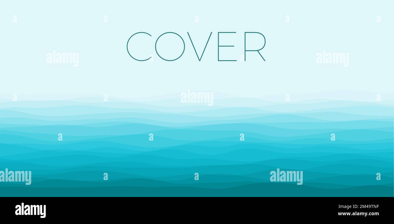 Abstract waves cover. Horizontal background with curves in cyan colors ...