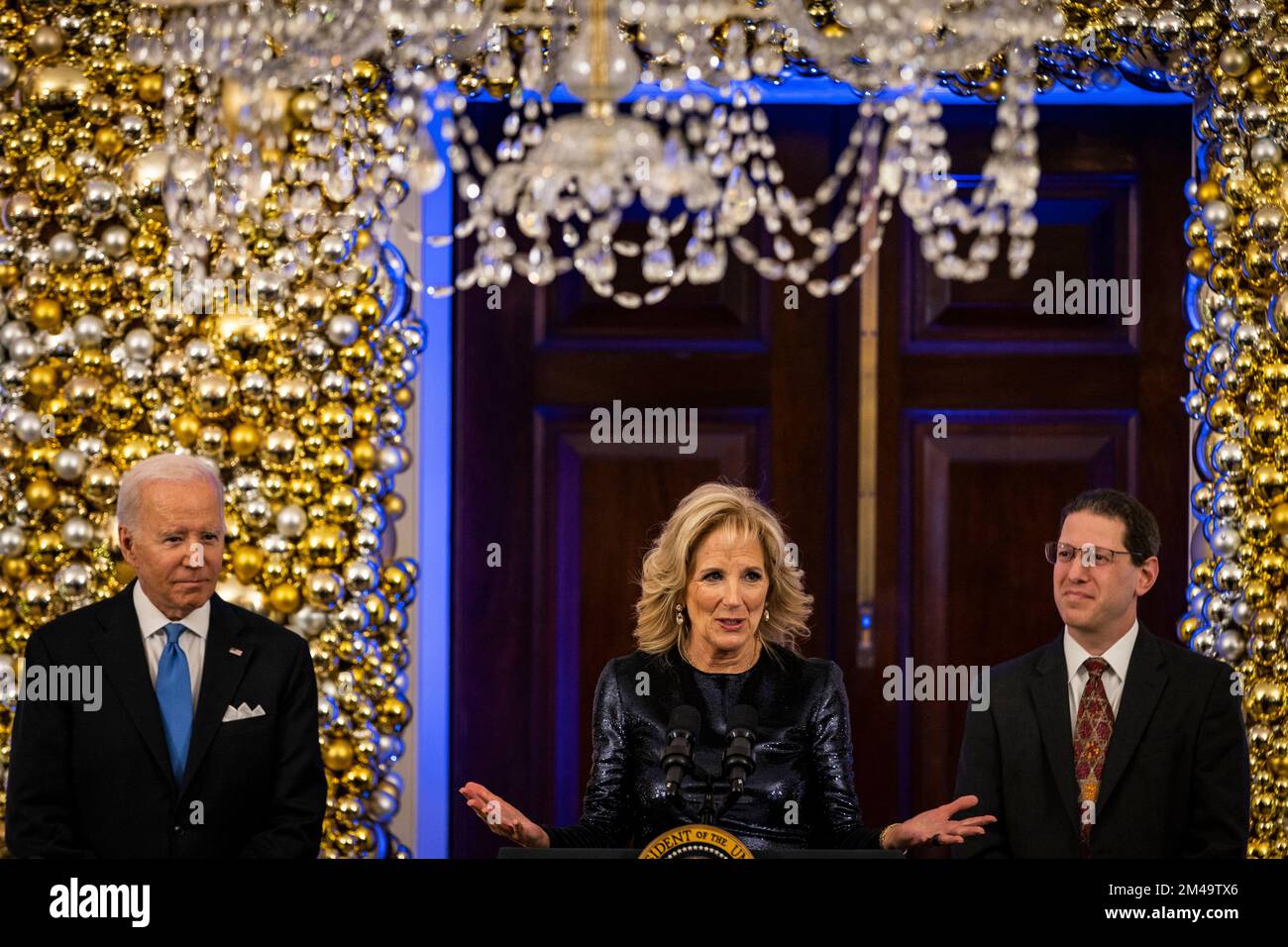 First Lady Jill Biden speaks alongside US President Joe Biden and Rabbi ...