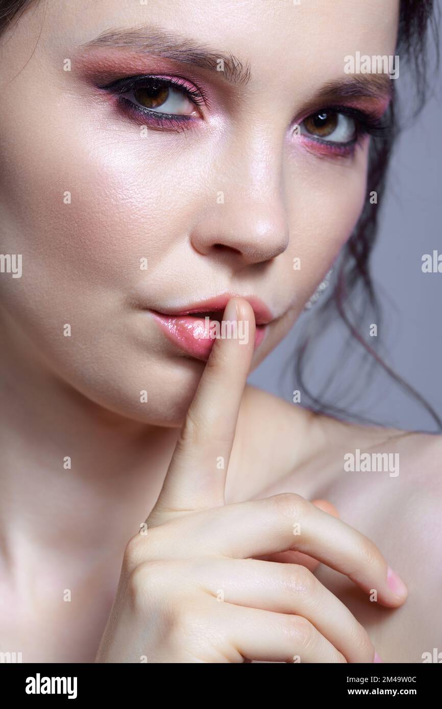 Closeup shot of human woman face. Female with natural face and eyes ...