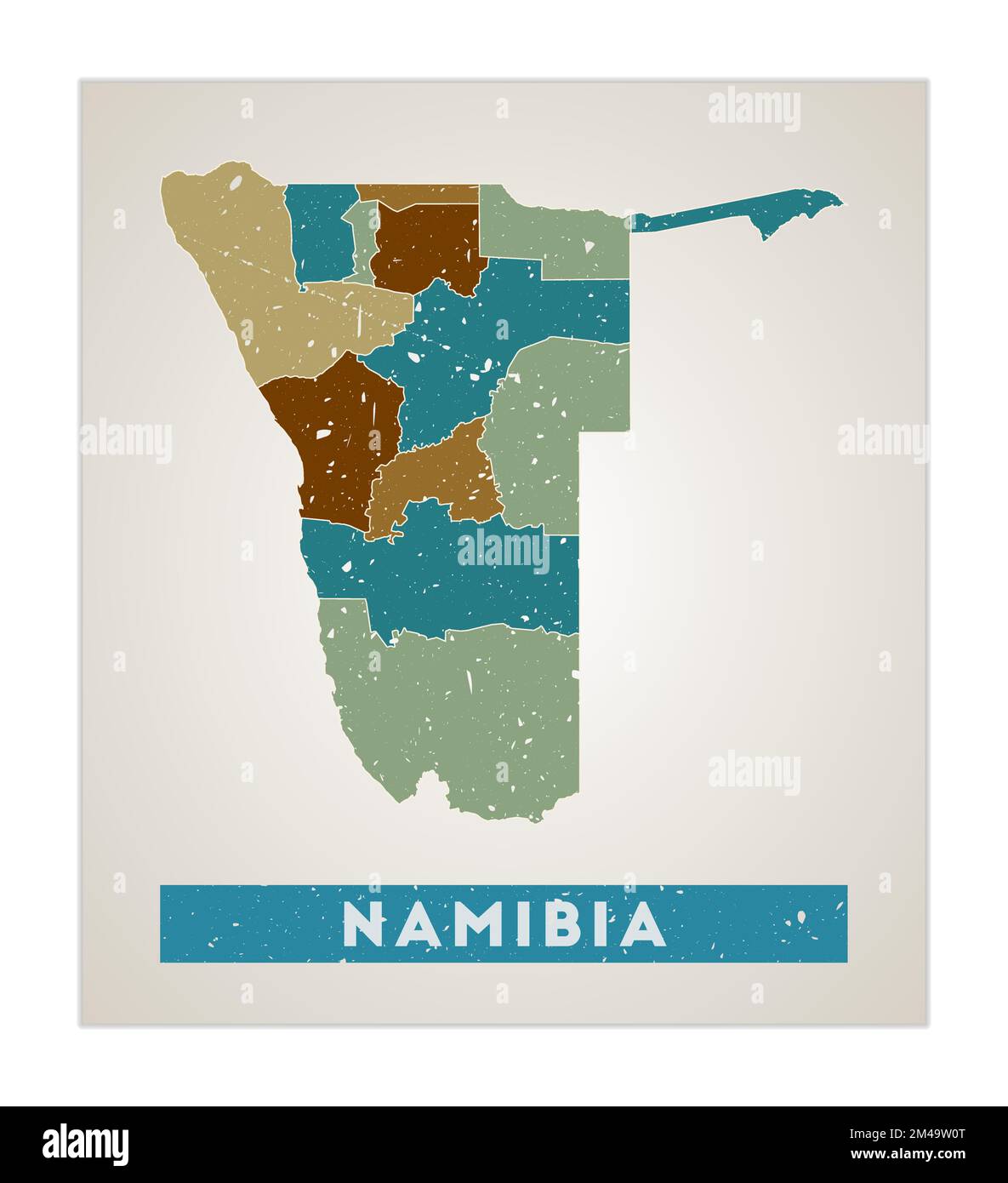 Namibia map. Country poster with regions. Old grunge texture. Shape of ...