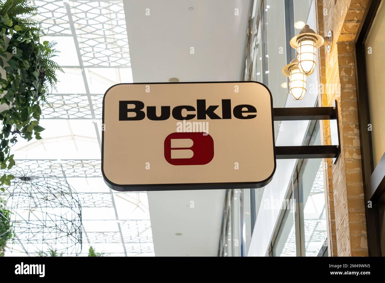 Houston, Texas, USA - March 6, 2022: Buckle store projecting sign is ...
