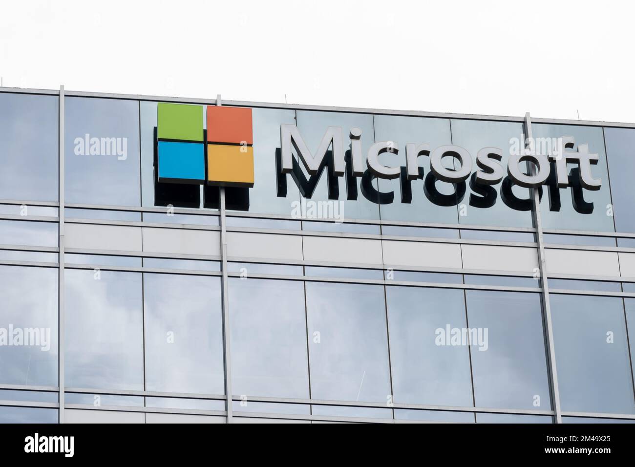 Houston, Texas, USA - March 6, 2022: Close up of Microsoft sign on its ...
