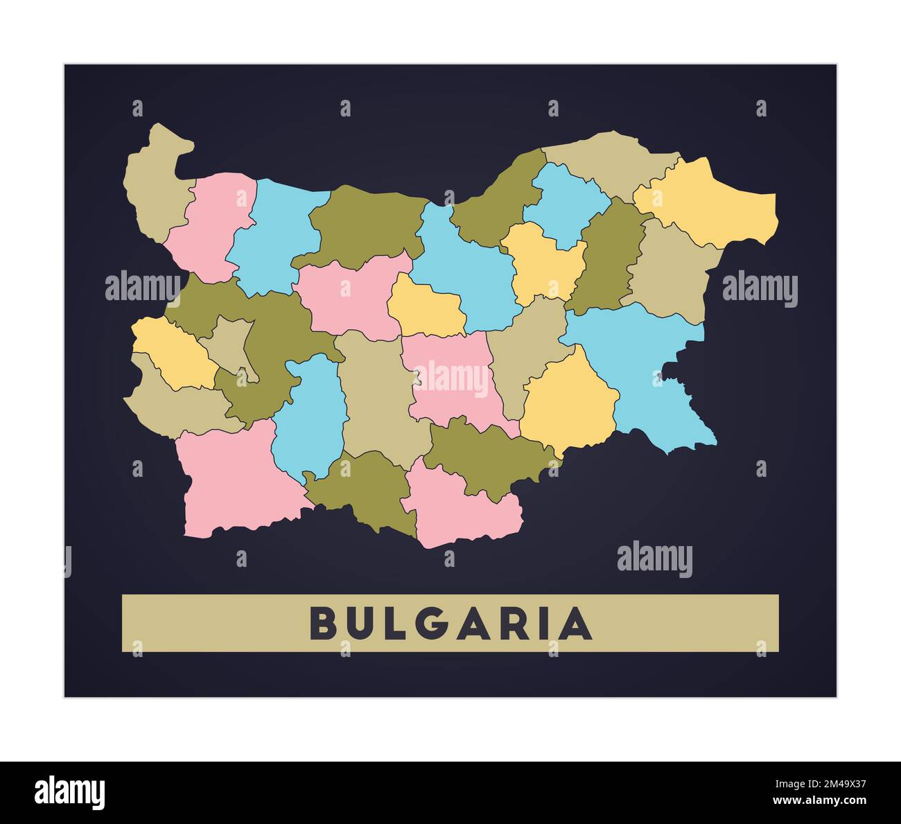 Bulgaria map. Country poster with regions. Shape of Bulgaria with country name. Amazing vector ...