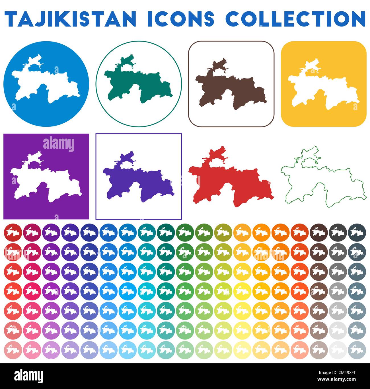 Tajikistan icons collection. Bright colorful trendy map icons. Modern ...