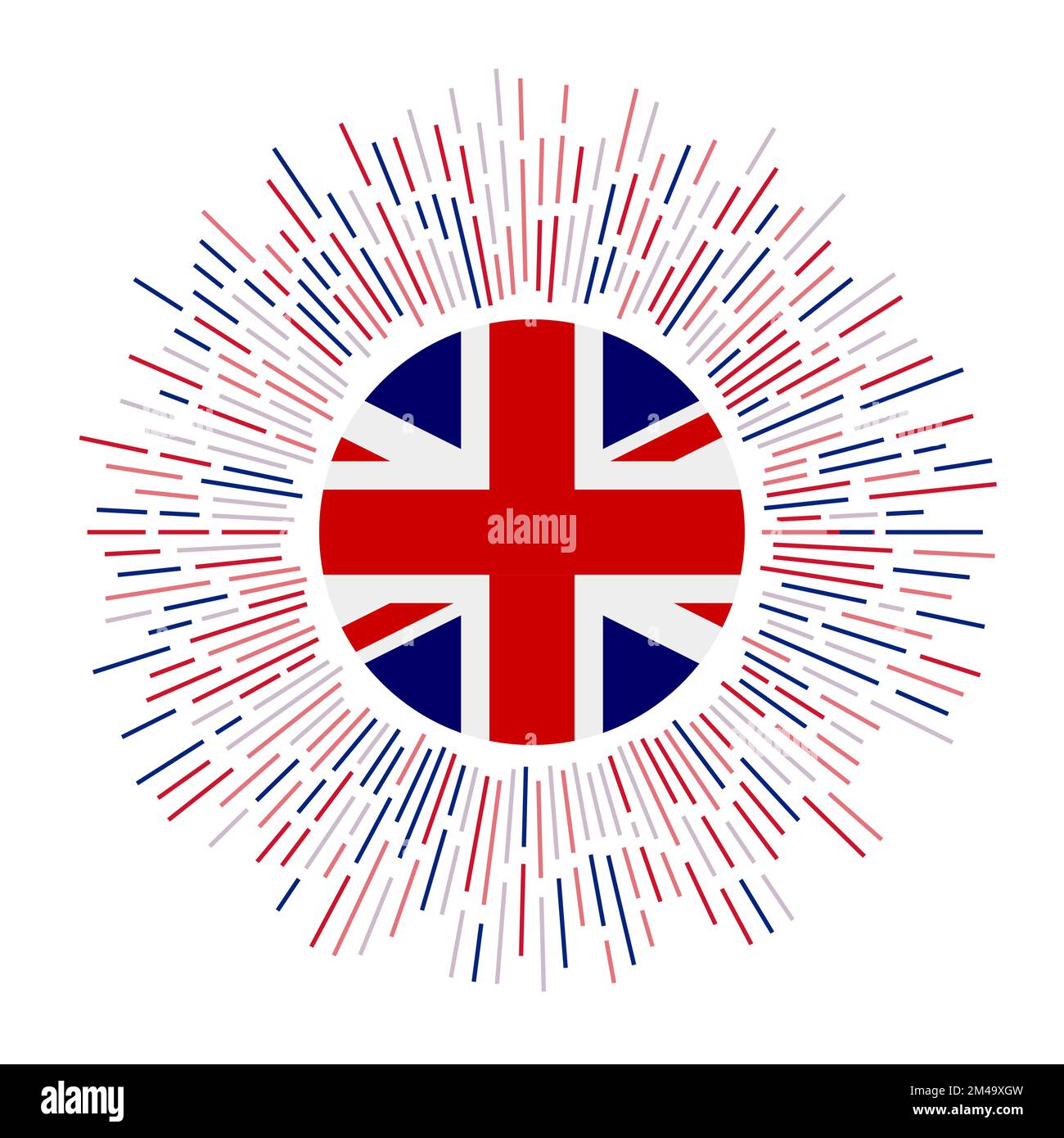United Kingdom sign. Country flag with colorful rays. Radiant sunburst ...