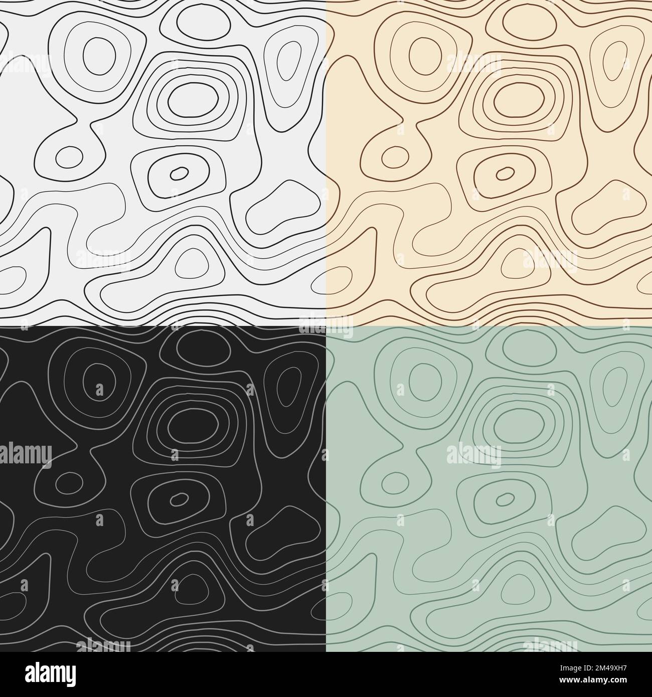 Topography patterns. Seamless elevation map tiles. Beautiful isoline ...
