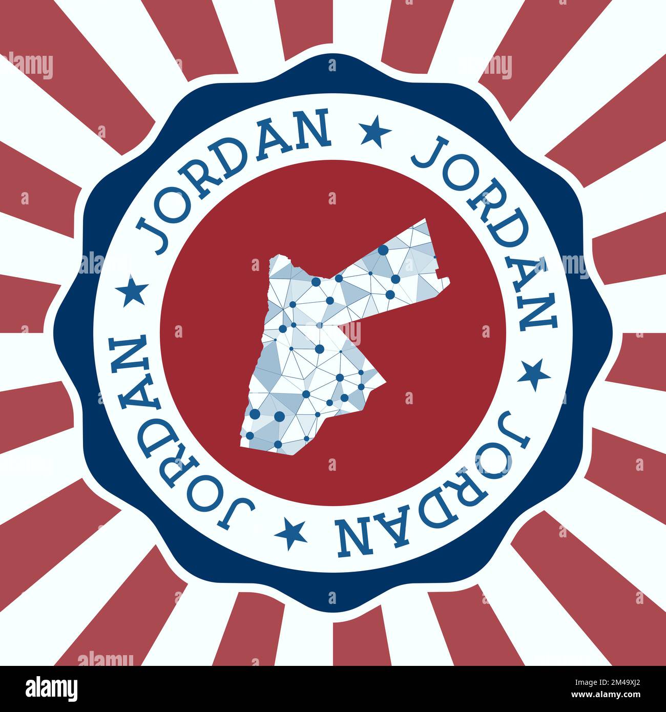 Jordan Badge. Round logo of country with triangular mesh map and radial ...