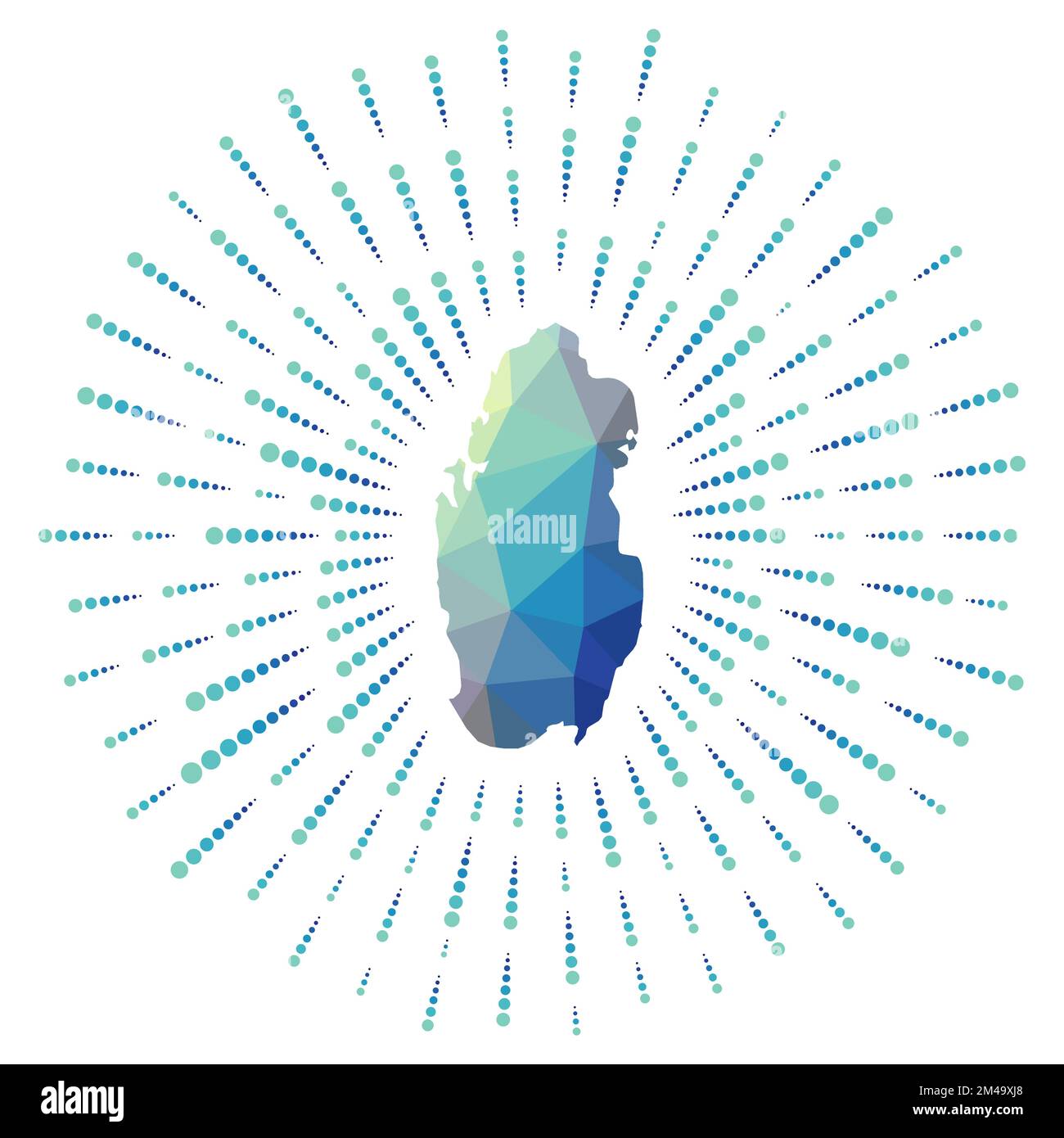 Shape of Qatar, polygonal sunburst. Map of the country with colorful ...