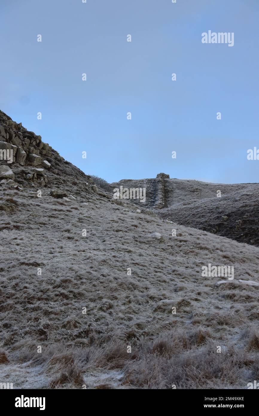 The remains of the Hadrian's Wall in Northumberland National Park on a ...