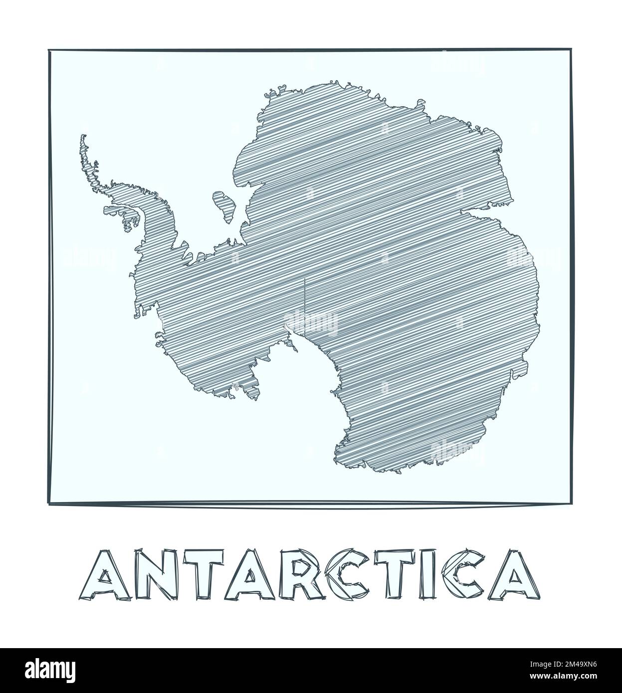 Sketch map of Antarctica. Grayscale hand-drawn map of the continent ...