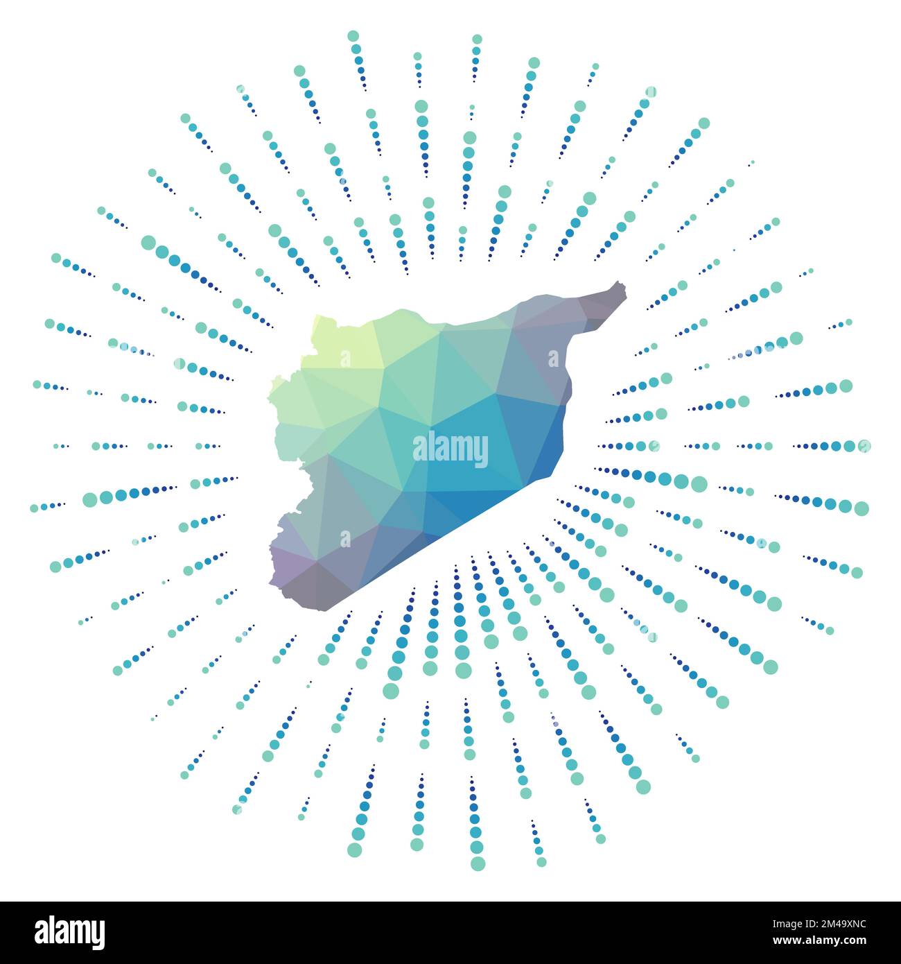 Shape of Syria, polygonal sunburst. Map of the country with colorful ...