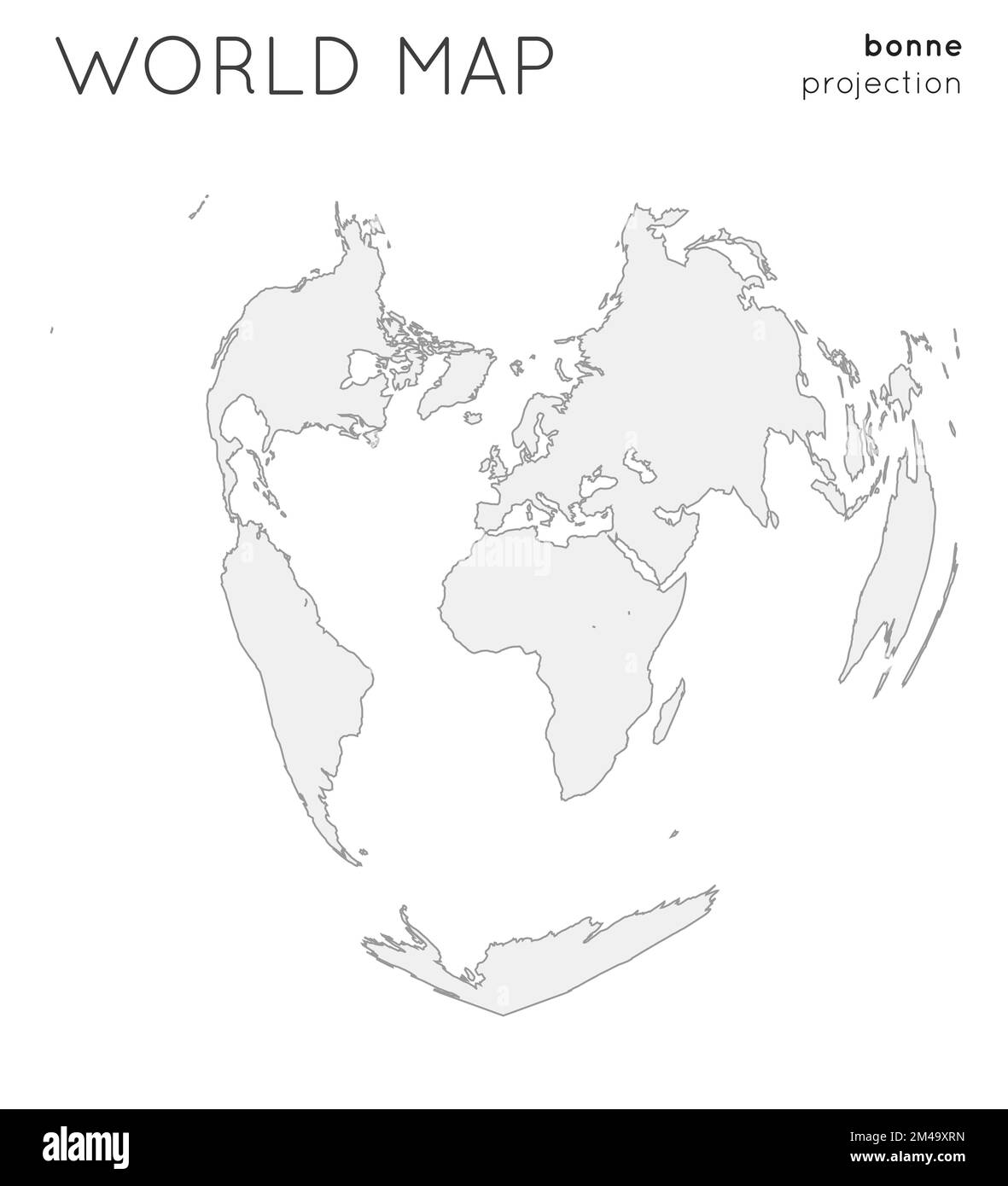 World Map Globe In Bonne Projection Plain Style Outline Vector Illustration Stock Vector