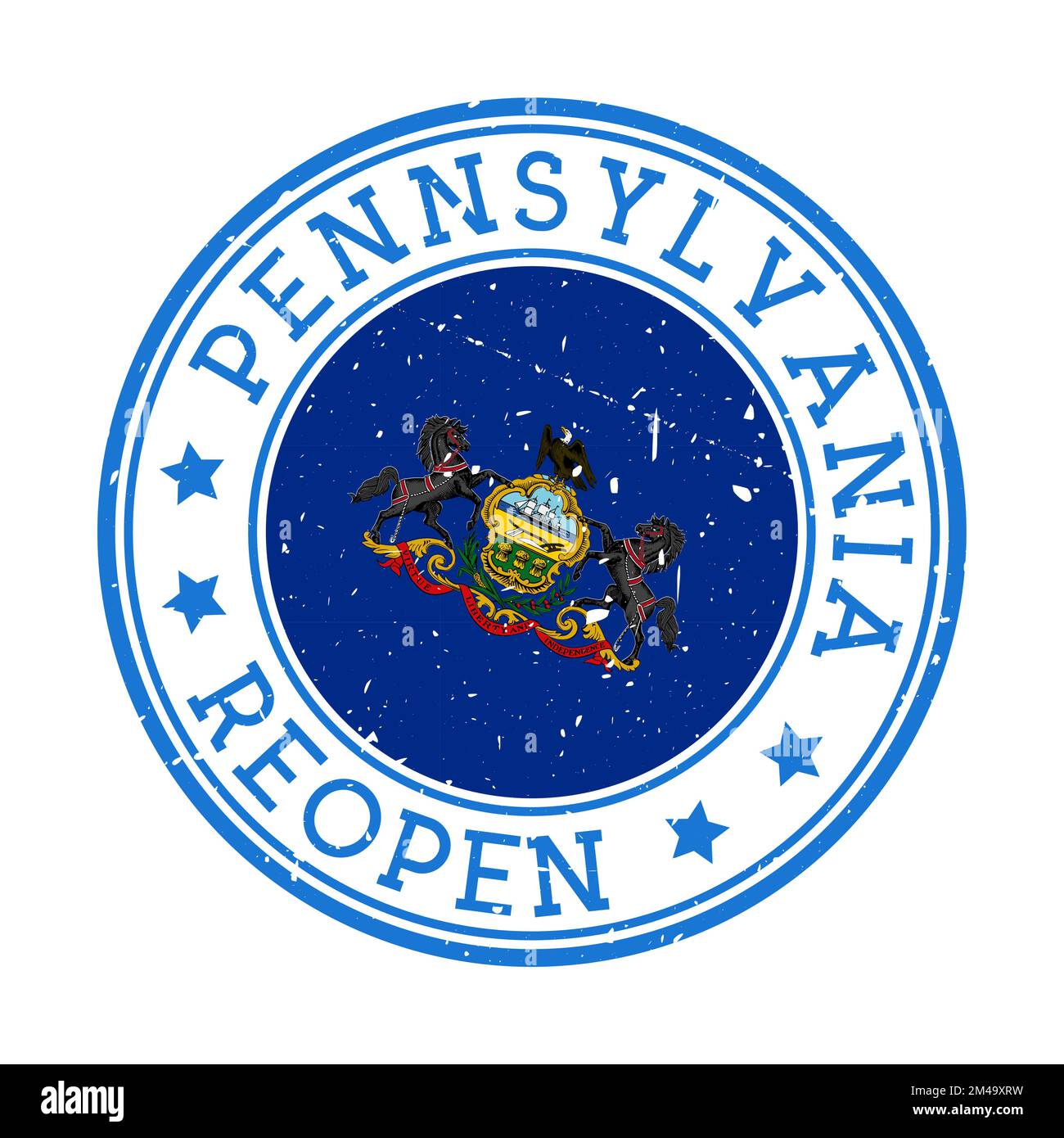 Pennsylvania Reopening Stamp. Round badge of US State with flag of ...