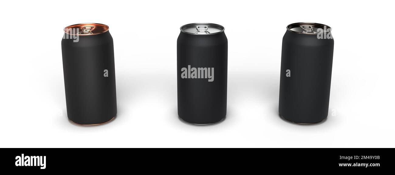 Realistic Copper, Aluminum and Titanium matt black cans, isolated on a ...