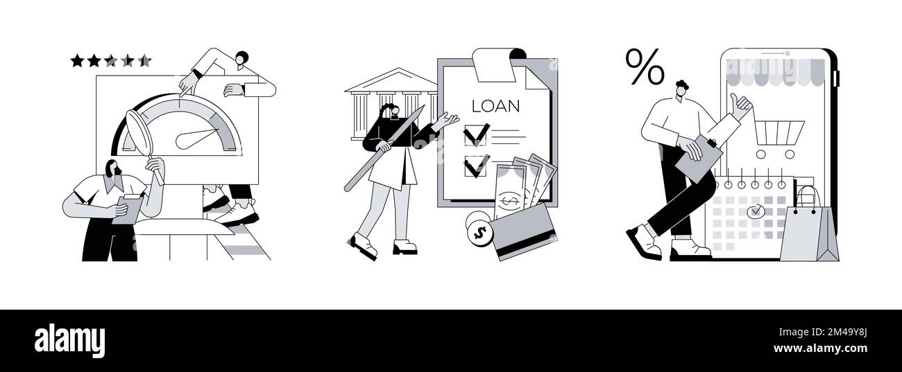 Bank service abstract concept vector illustration set. Credit rating ...