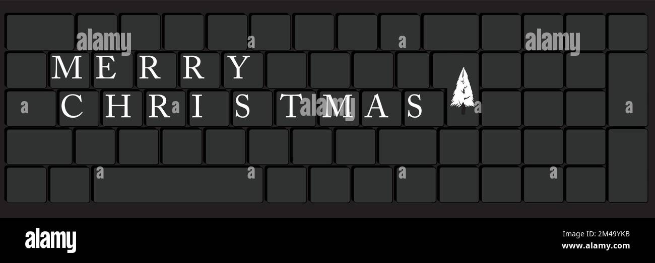 Computer Keyboard with Merry Christmas text. Close-up of an electronic ...