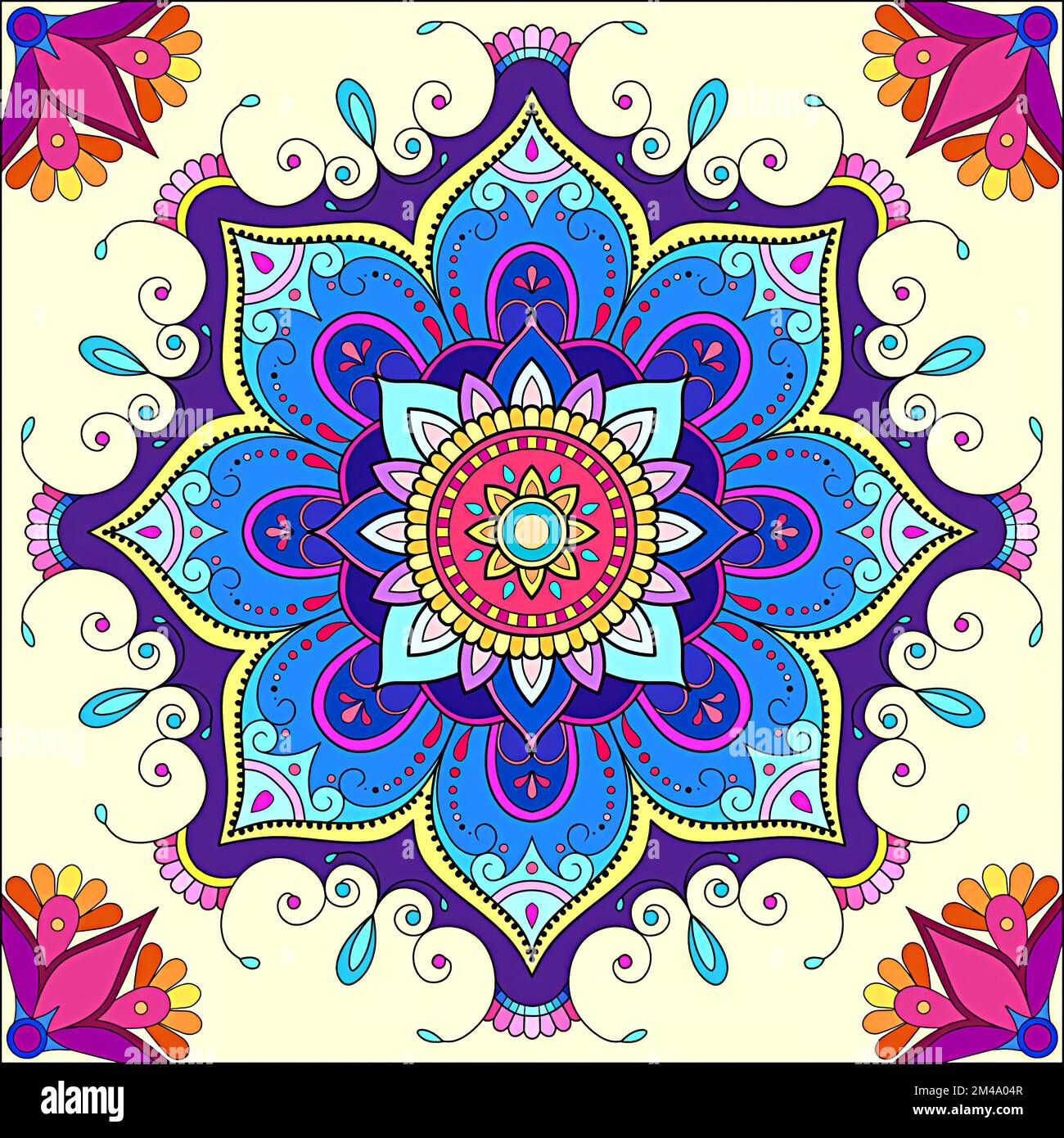 beautiful Mandala illustration with a flower shape with a mix of colors ...