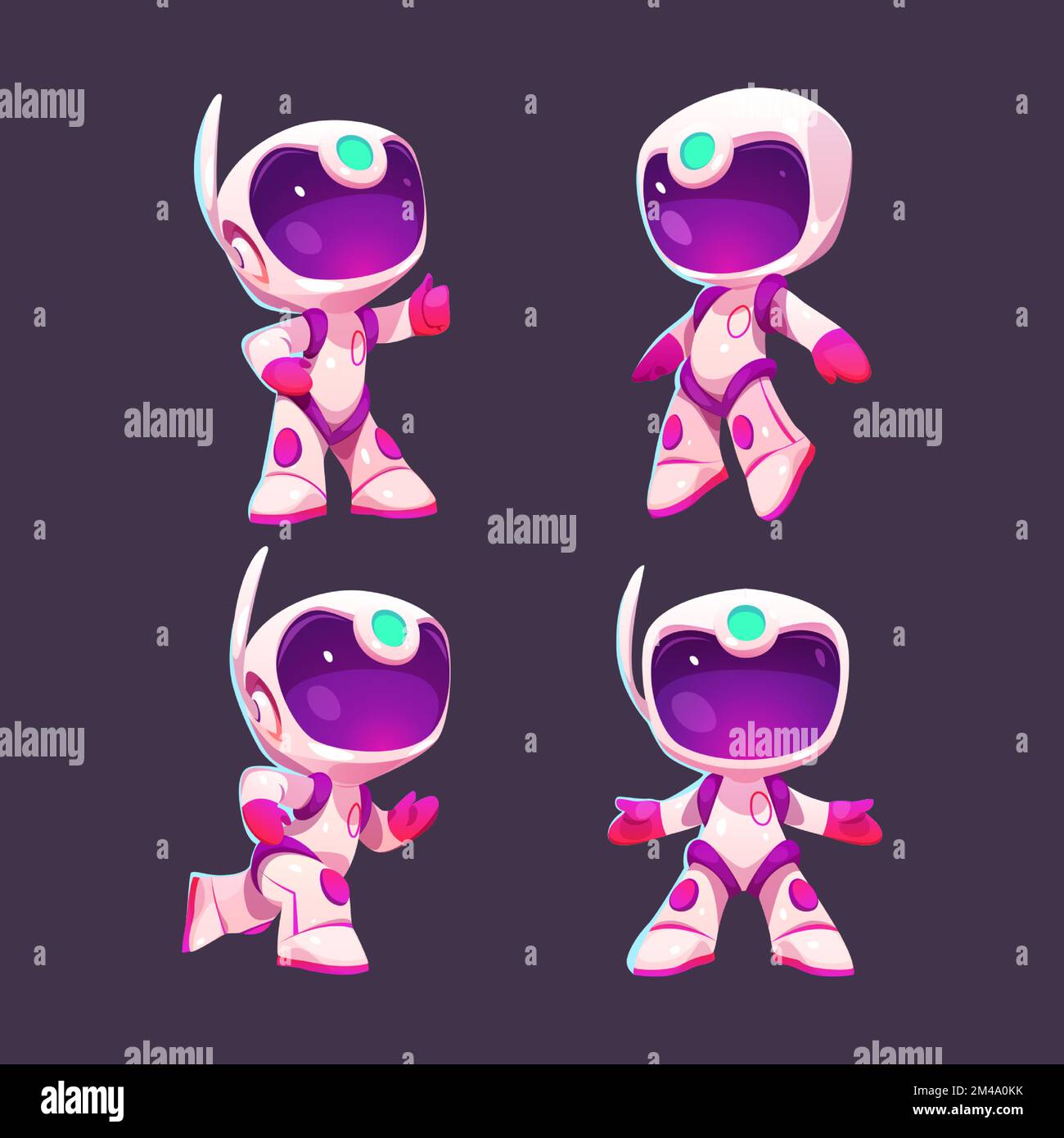Cartoon astronaut in different positions isolated on background. Vector ...