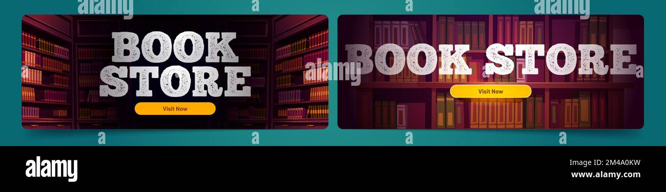 Book store cartoon web banners, online shop landing page templates with ...