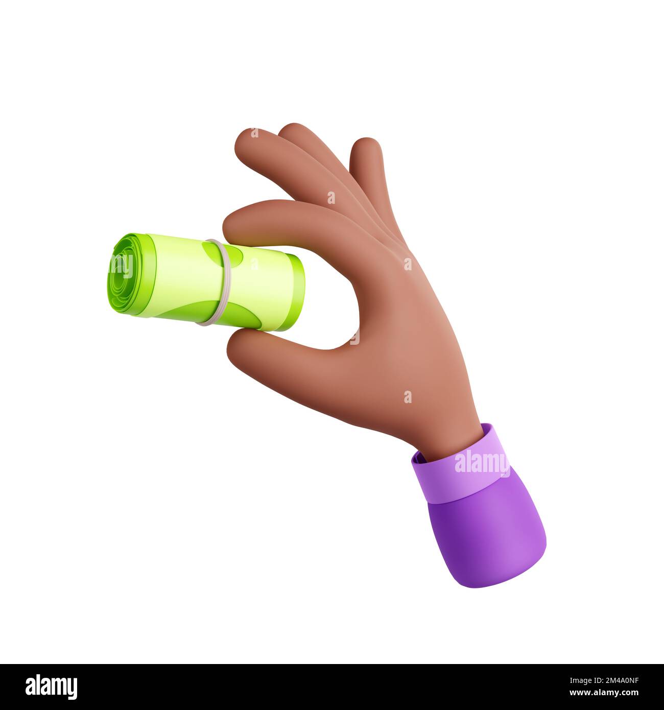 Hand hold money, paper cash roll with rubber band. Business deal, bank ...